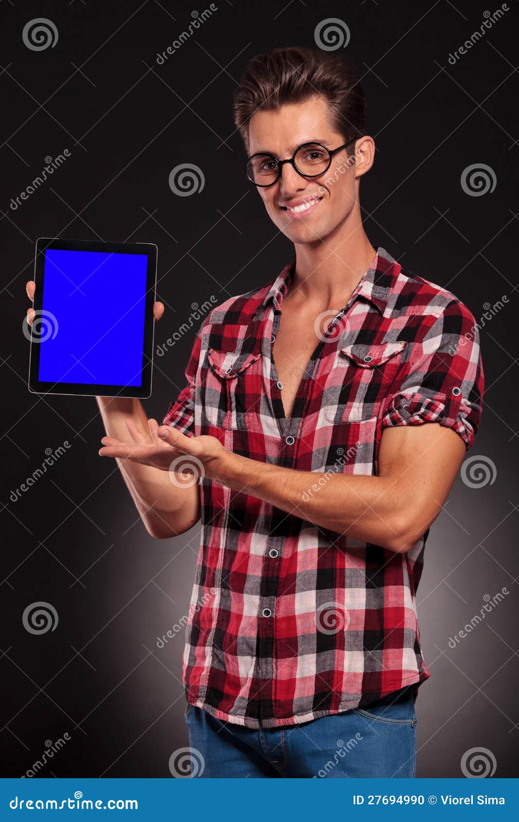 Fashion Man Presenting a New Tablet Pad Stock Photo - Image of people ...