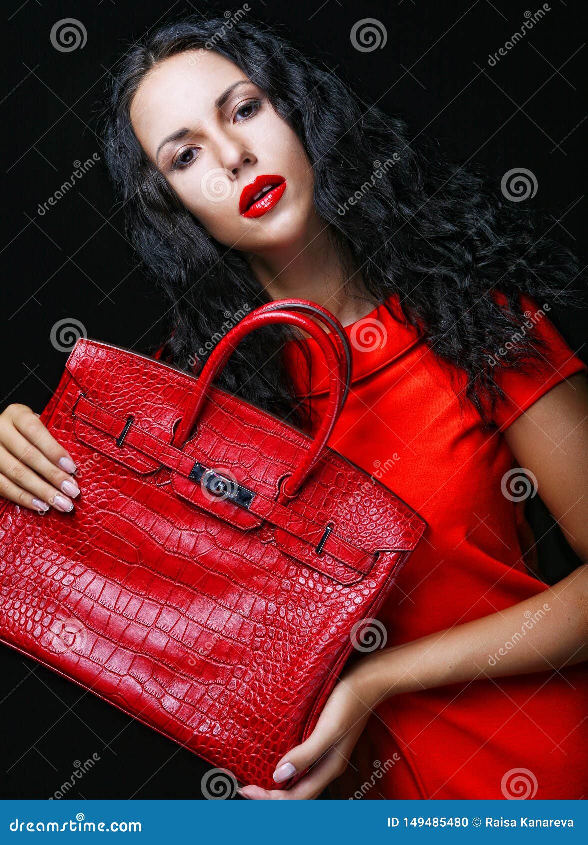 Model with Bag. Posing in the Studio Stock Photo - Image of legs, girl ...