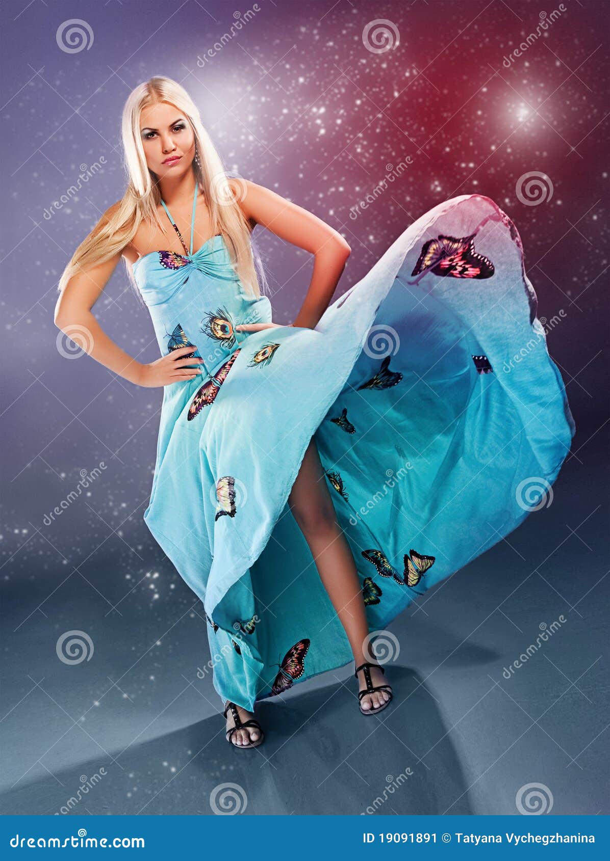 Fashion Model in a Blue Dress Stock Image - Image of glamour, model ...