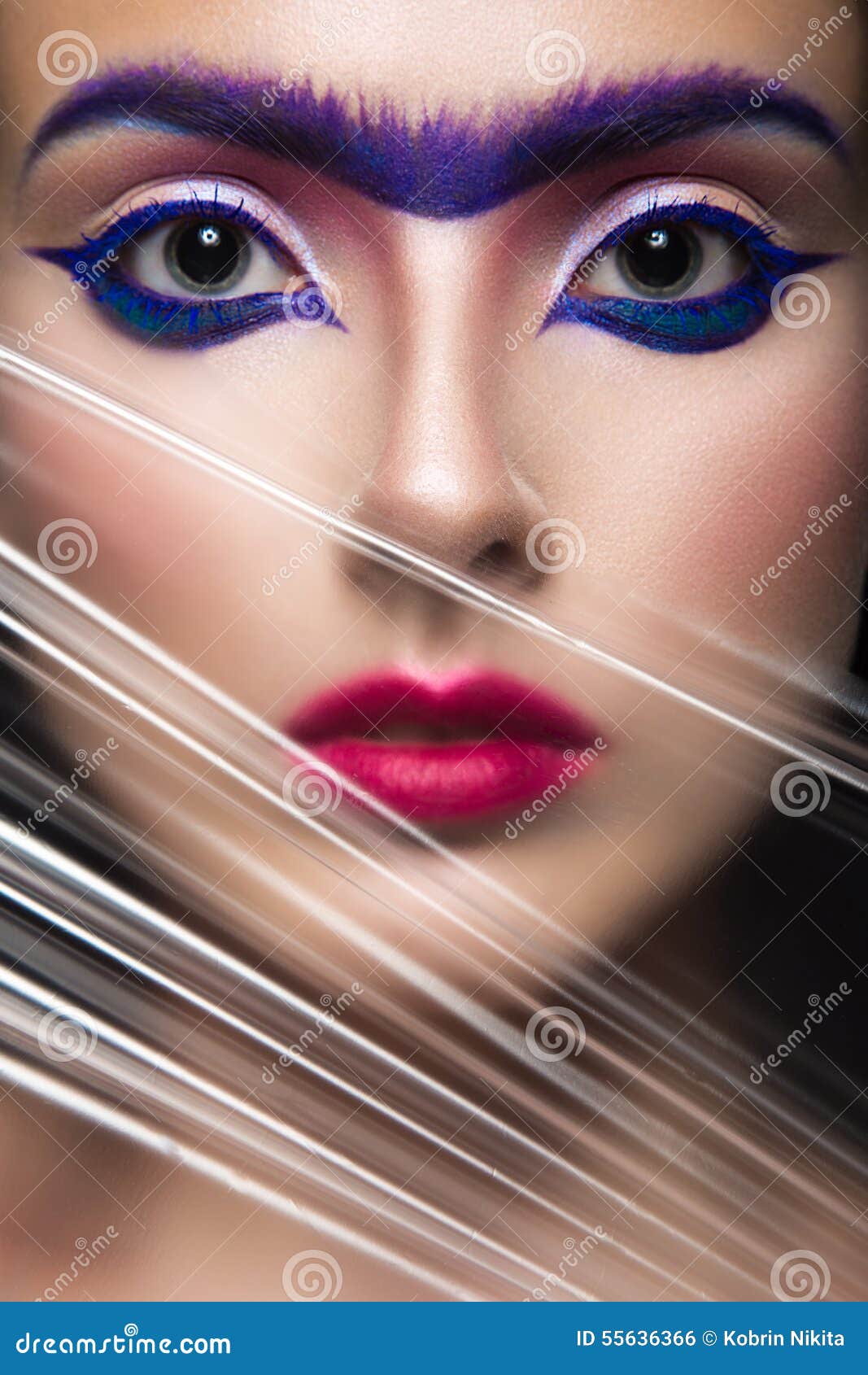 Fashion Model with Bright Make-up Art and Solid Stock Photo - Image of ...