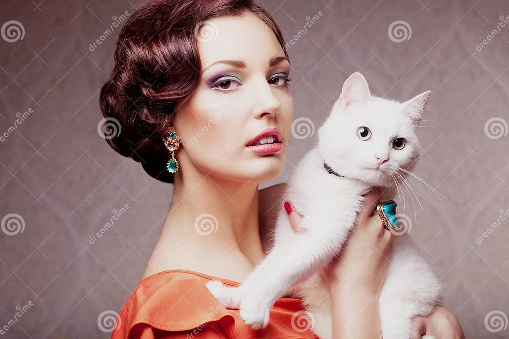 Fashion model with cat stock photo. Image of adult, fashion - 29571692