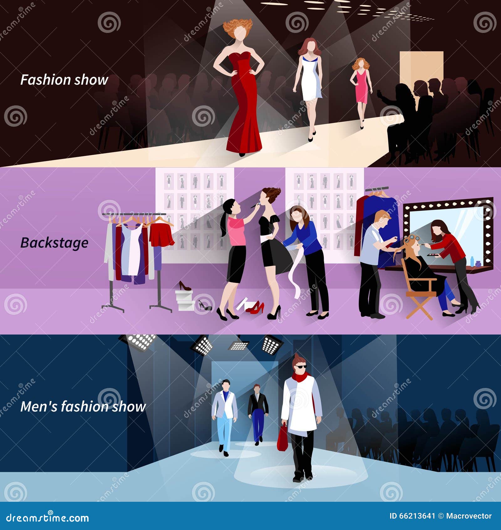 Fashion Model Catwalk Banner Set Stock Vector - Illustration of flat ...