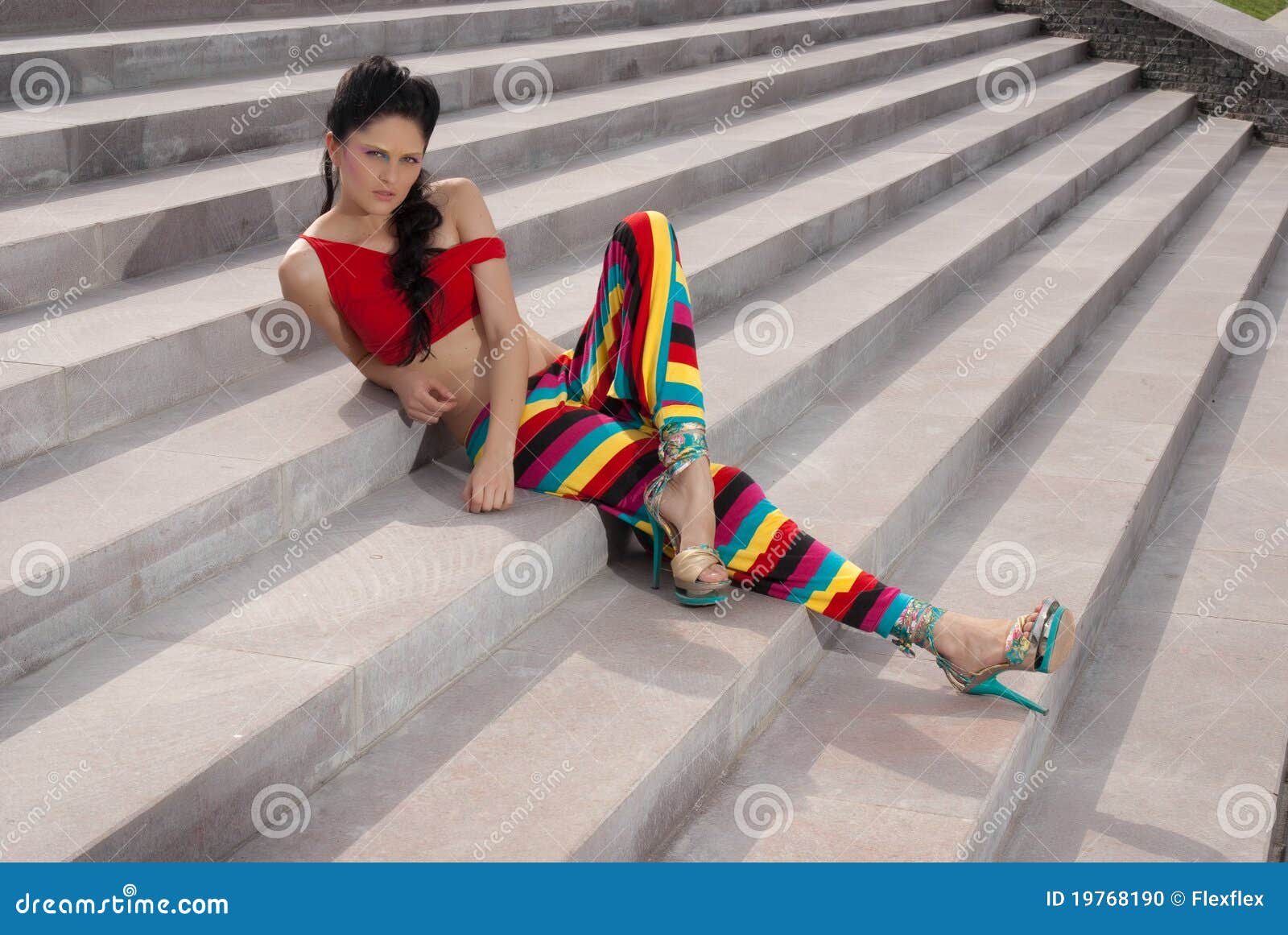 Fashion Model in Colorful Outfit Stock Photo - Image of garment, cyan ...