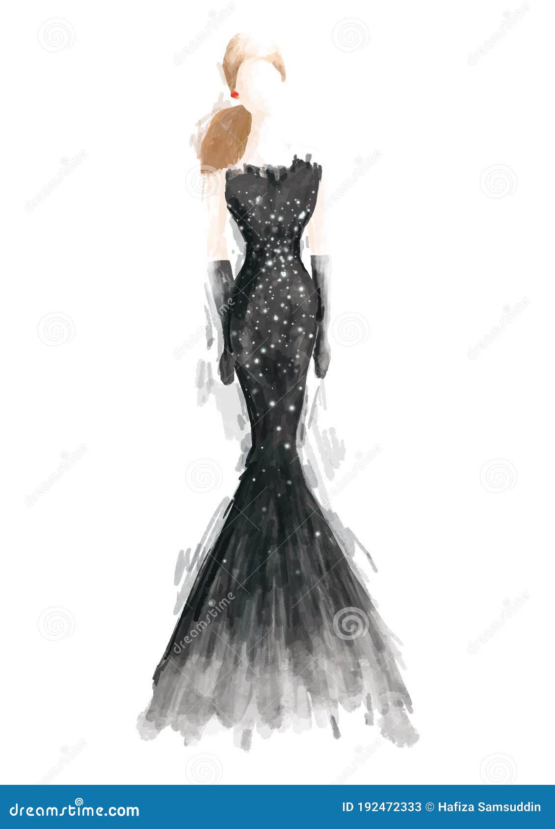 Fashion Model in Elegant Gown. Vector Illustration Decorative Design ...