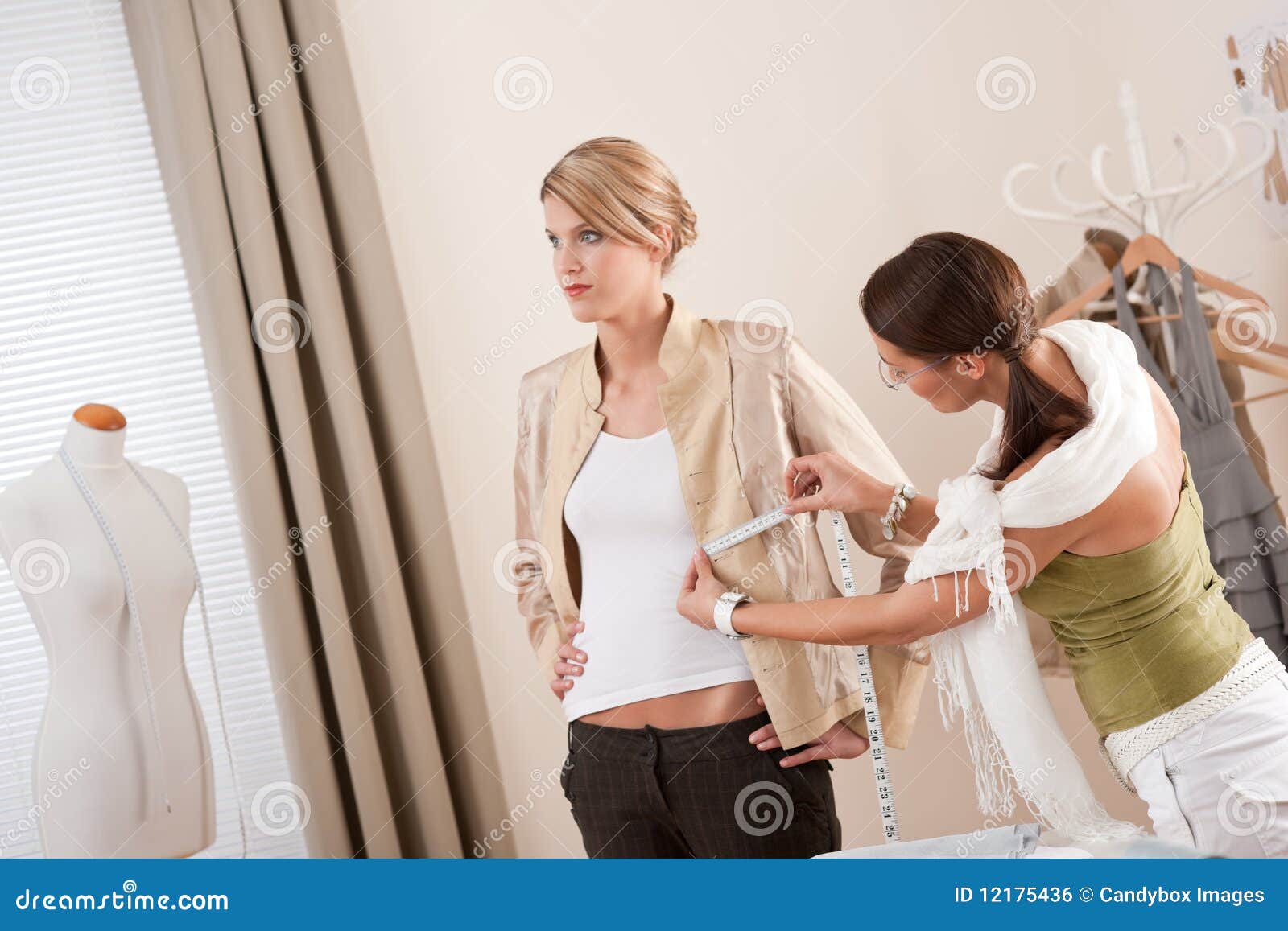 Fashion Model Fitting Clothes by Designer Stock Photo - Image of cotton ...