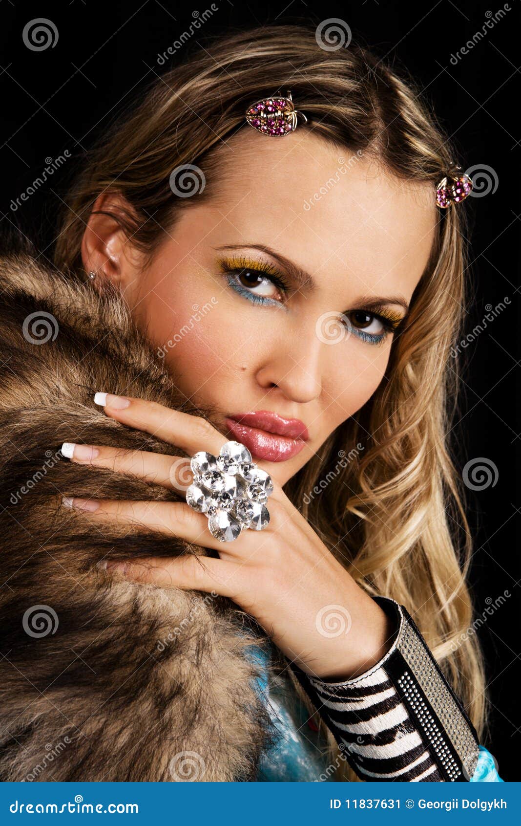 Fashion Model with Fur Collar Stock Image - Image of charm, adult: 11837631