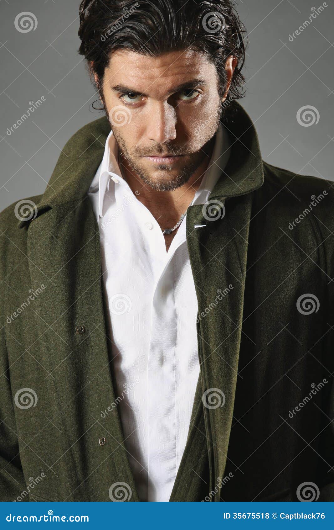 Fashion Model in Green Coat Stock Photo - Image of handsome, attractive ...