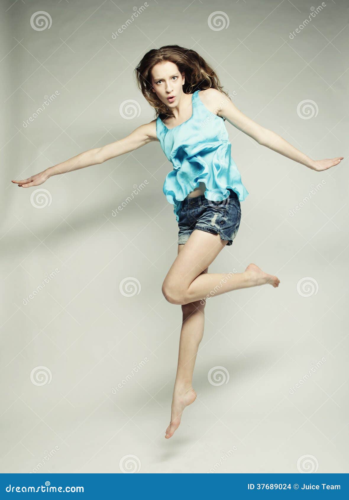 Fashion Model Jumps in Studio Stock Photo - Image of cute, beautiful ...