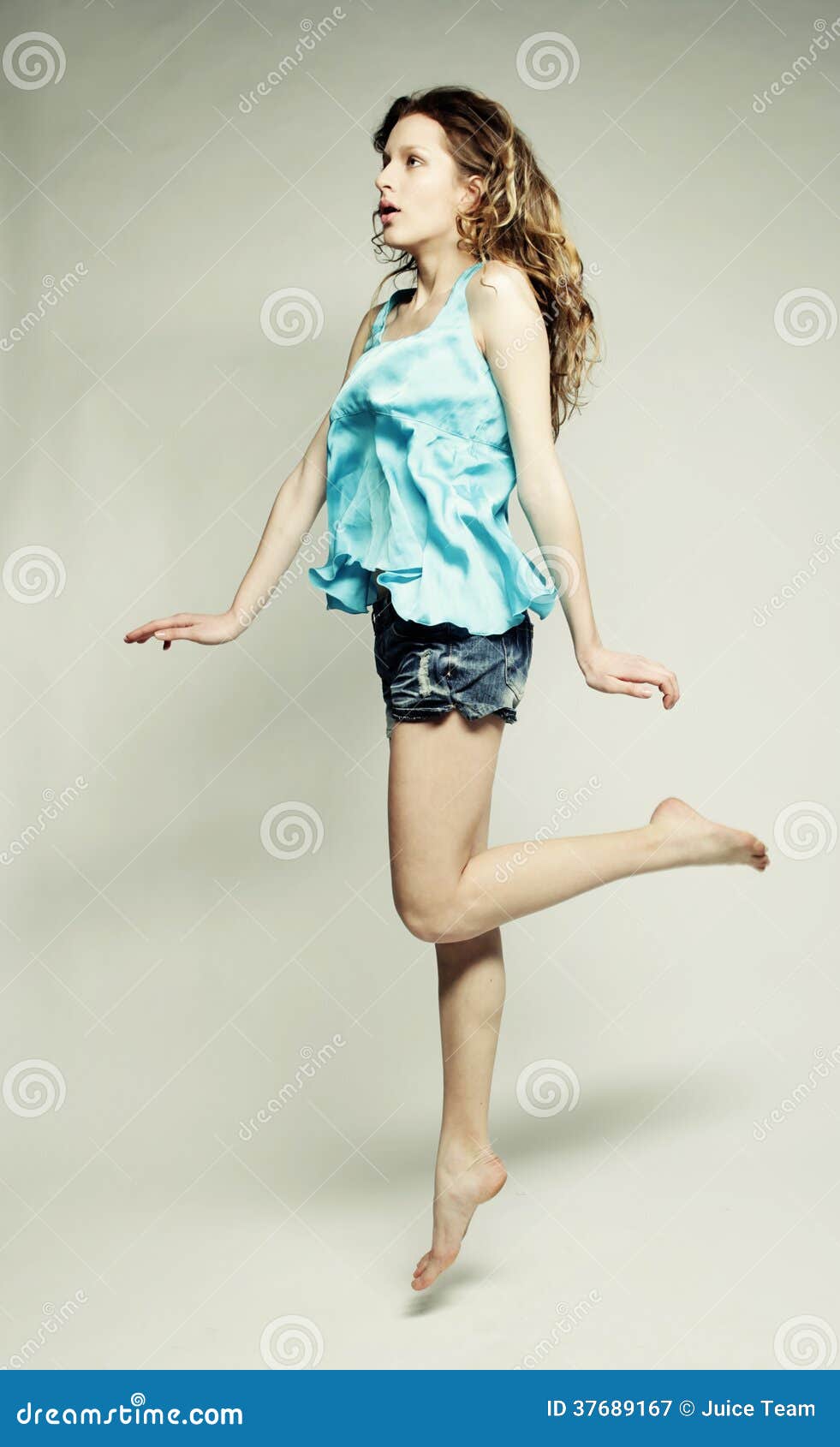 Fashion Model Jumps in Studio Stock Image - Image of beautiful, hair ...