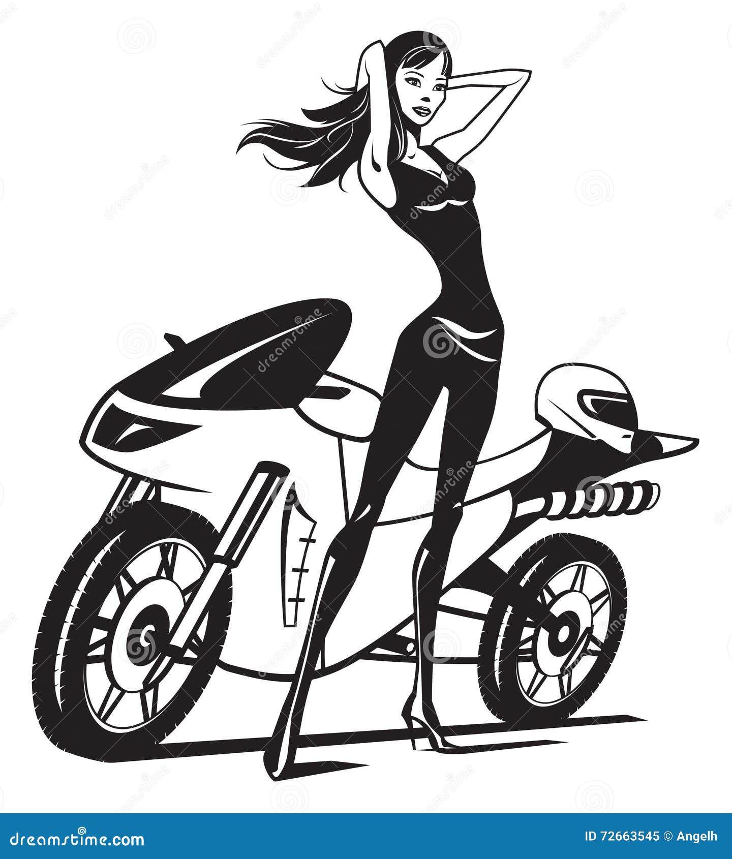 Fashion Model with Motorcycle Stock Vector - Illustration of glamour ...