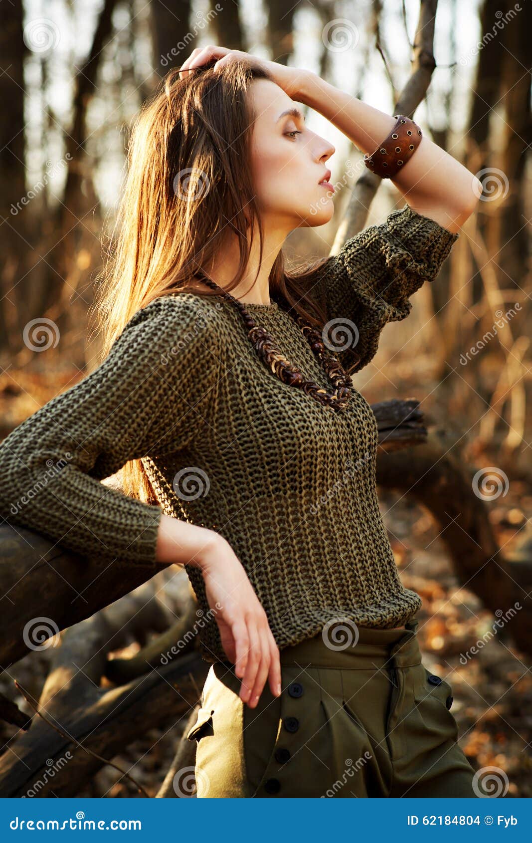 Fashion Model Outdoors in a Forest Stock Photo - Image of elegance ...