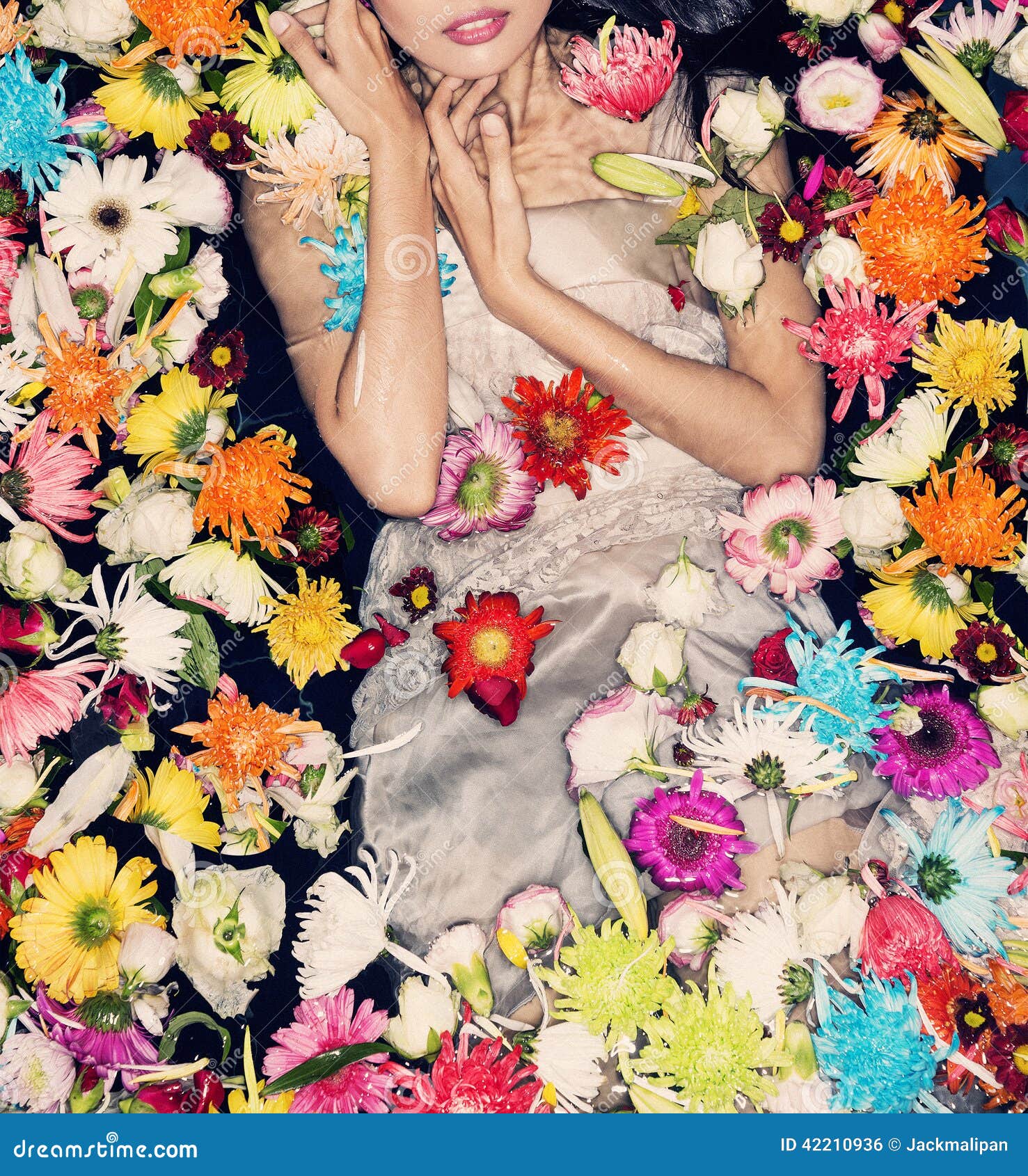 Fashion Model Posing with Flowers Stock Photo - Image of fashion ...