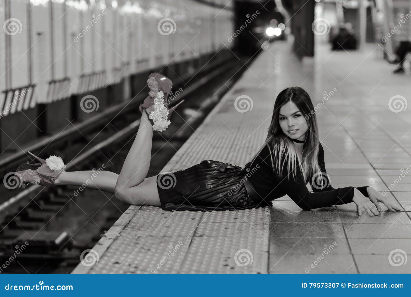 Fashion Model Posing in NYC Subway. Stock Image - Image of attractive ...