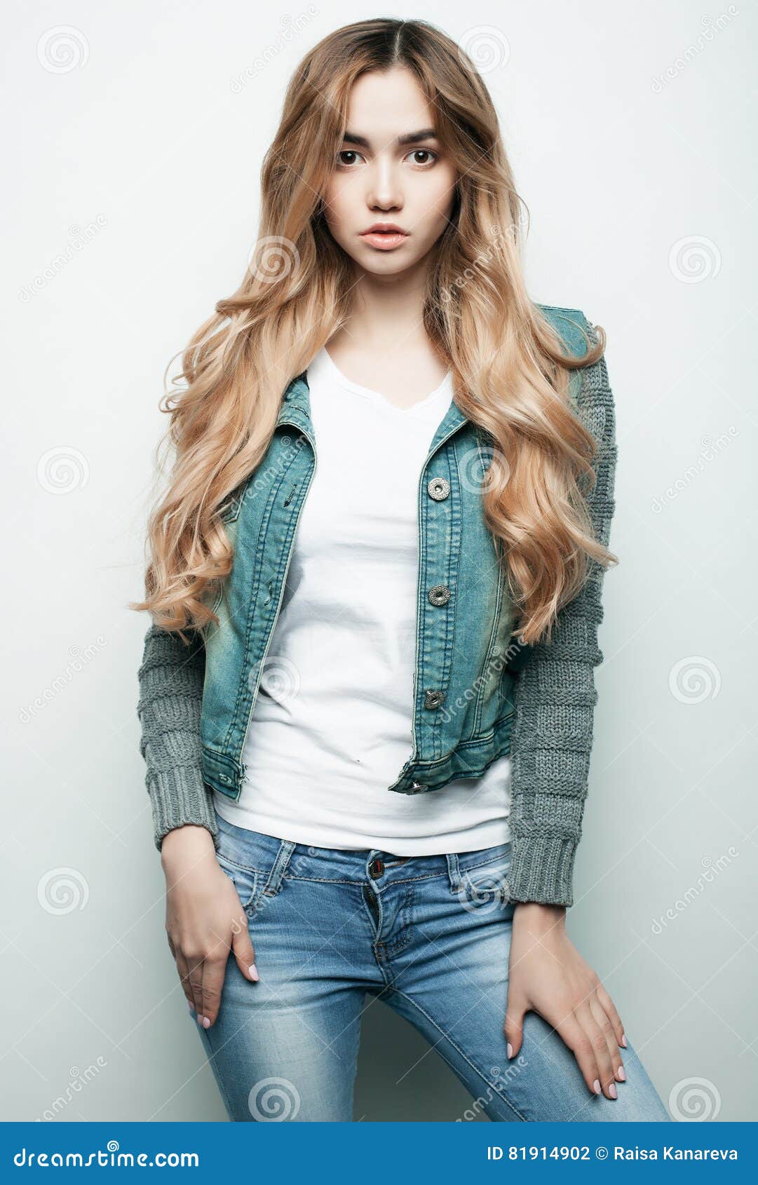 Fashion Model Posing in Studio, White Background Stock Photo - Image of ...