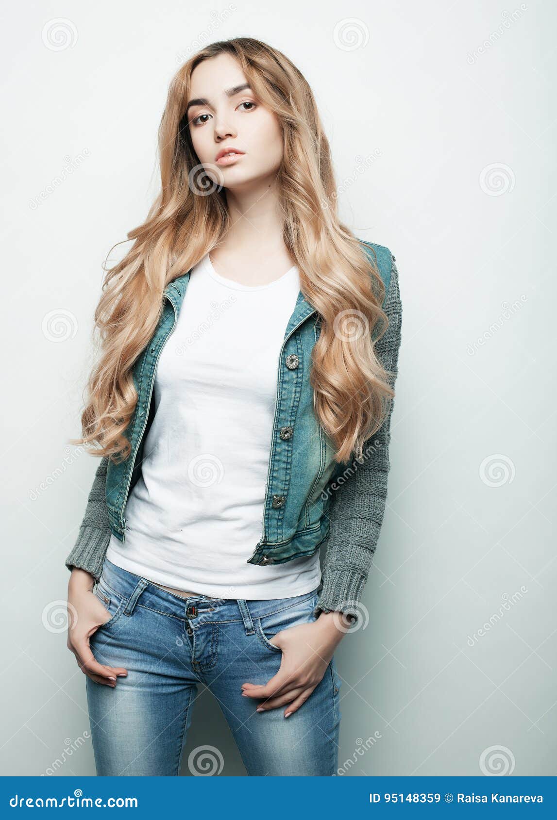 Fashion Model Posing in Studio, White Background Stock Image - Image of ...