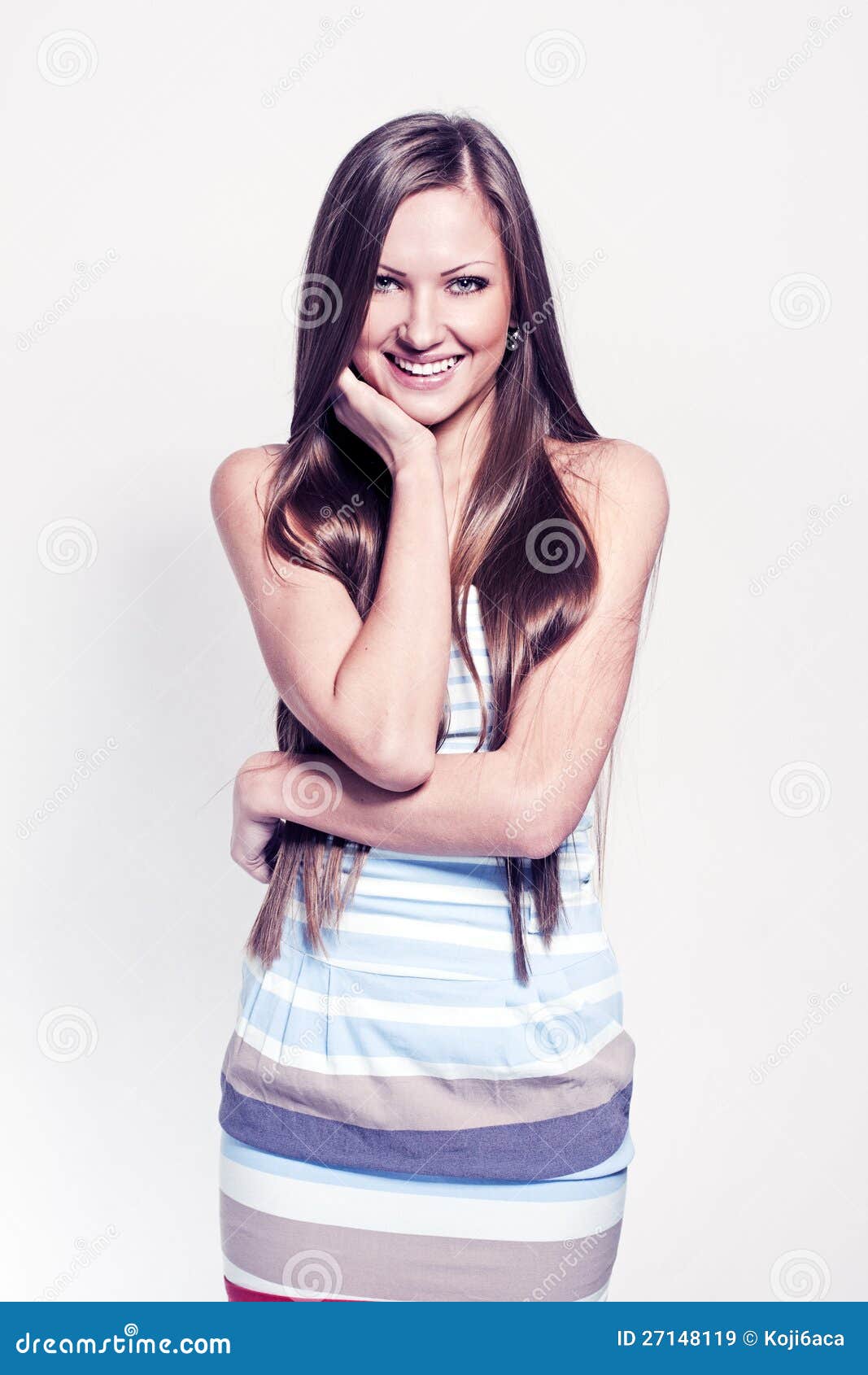 Fashion Model Posing on White Background in the Studio. Stock Image ...