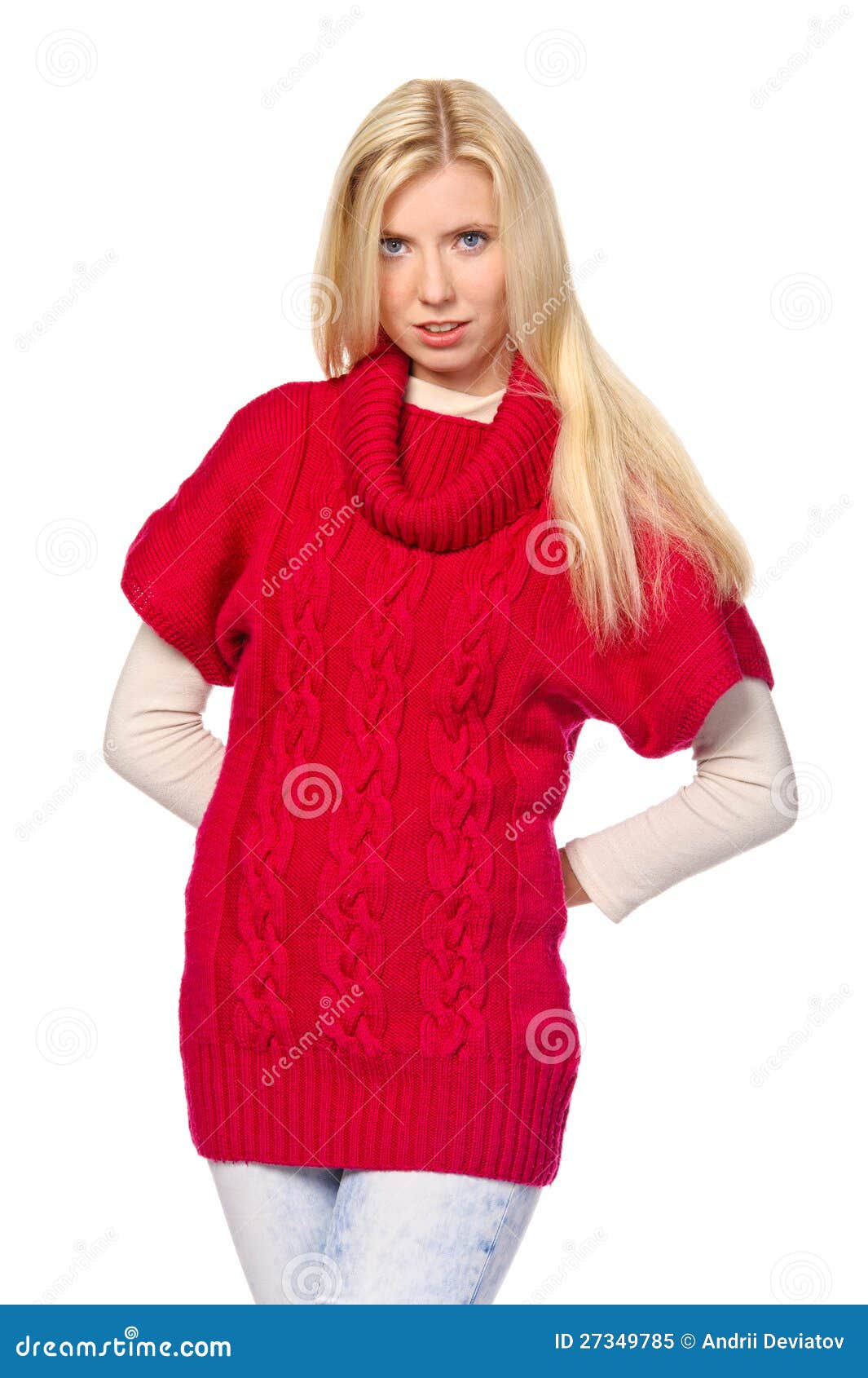 Fashion Model in Red Sweater Posing Stock Image - Image of hair, model ...