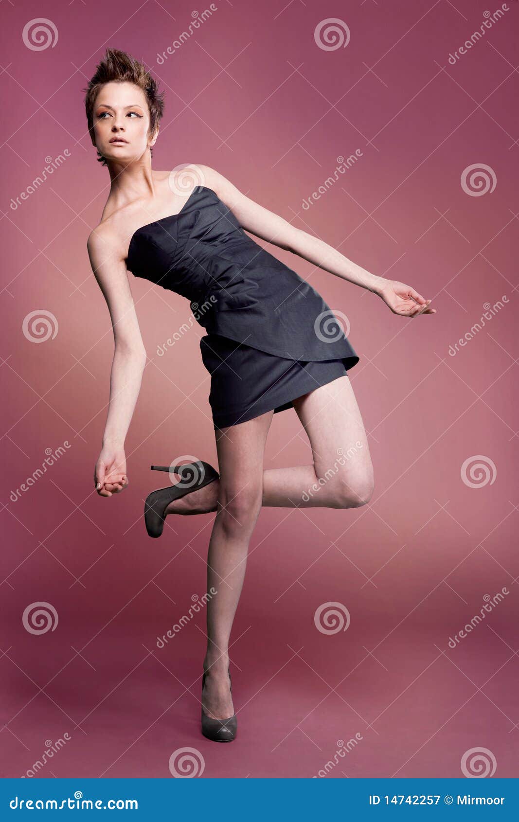 Fashion Model in Short Dress. Stock Image - Image of human, pink: 14742257