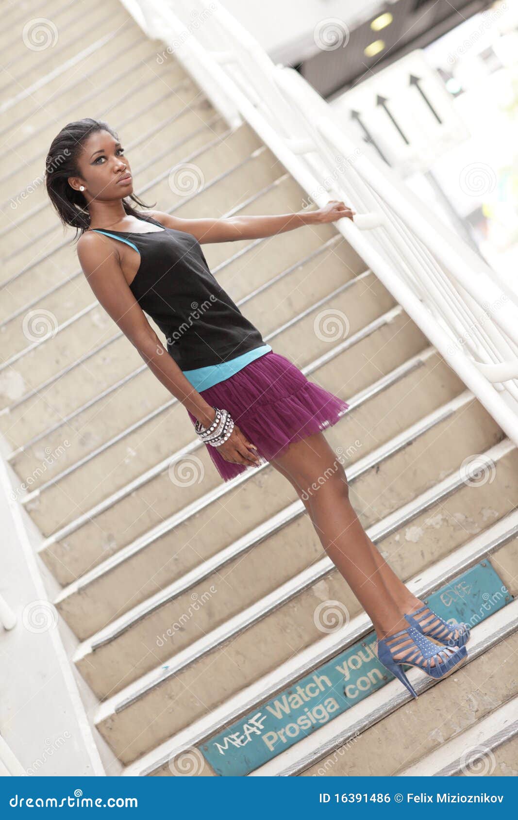 Fashion Model in the Stairs Stock Photo - Image of fashion, cosmetics ...