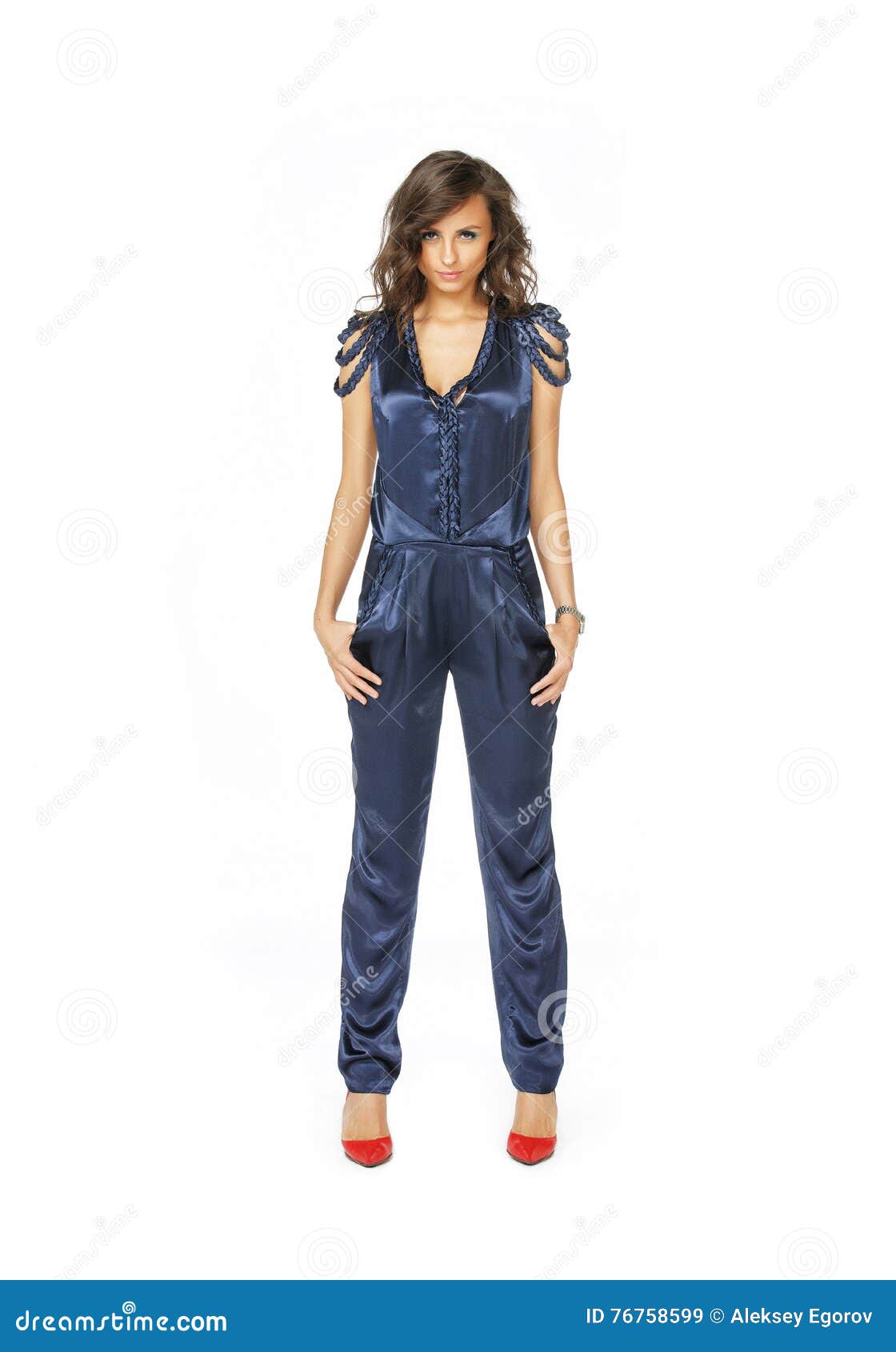 Fashion Model Standing in Blue Overall Stock Image - Image of glamour ...