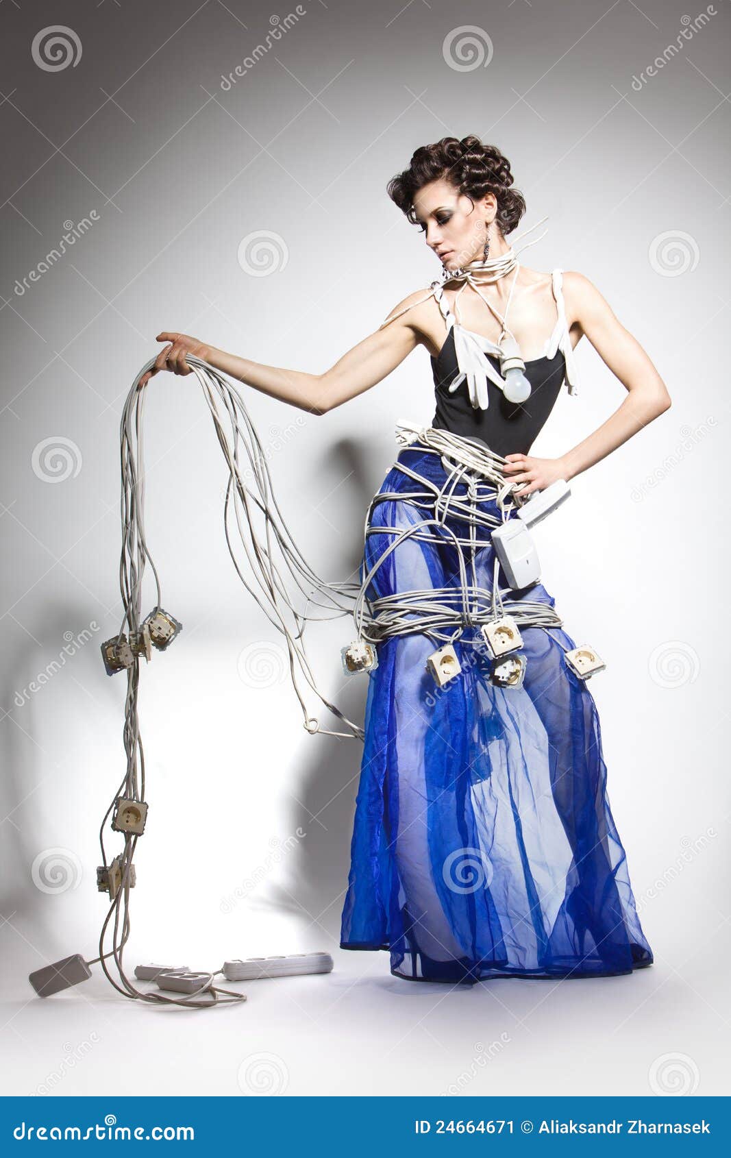 Fashion Model in an Unusual Costume of the Wires Stock Image - Image of ...
