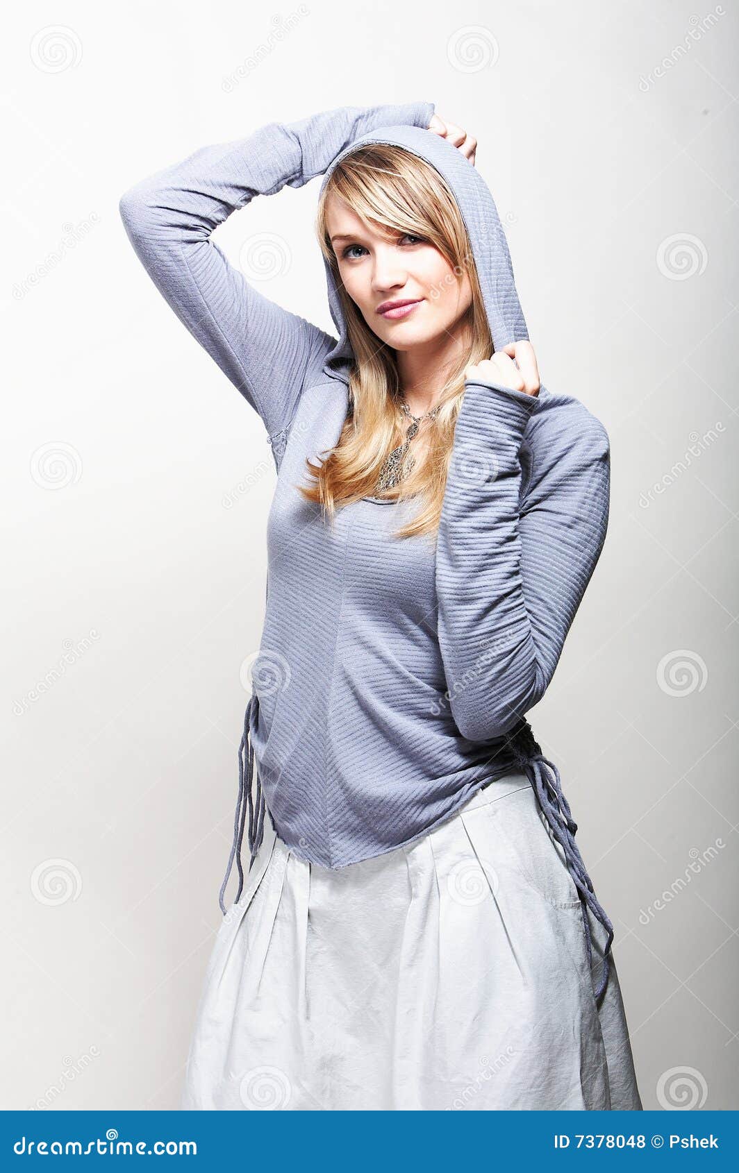 A Fashion Model Wearing Blue Jacket Stock Photo - Image of happiness ...