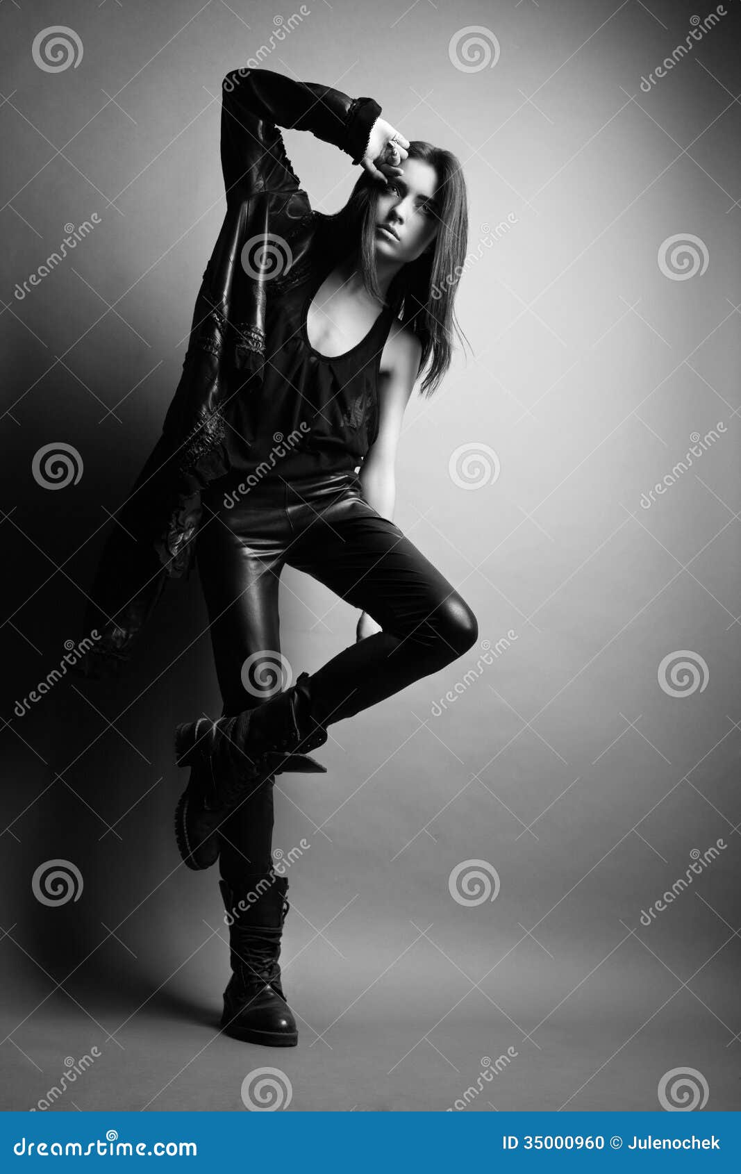 Fashion Model Wearing Leather Pants and Jacket Stock Photo - Image of ...