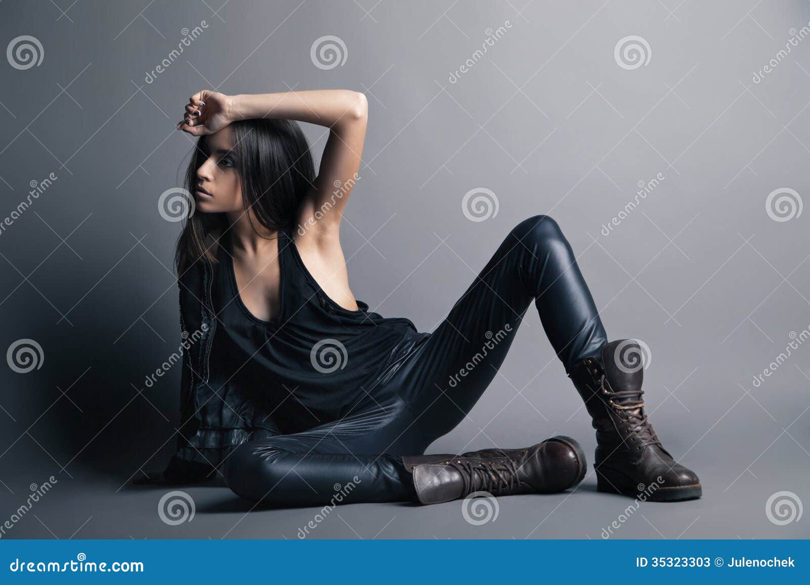Fashion Model Wearing Leather Pants and Jacket Stock Image - Image of ...