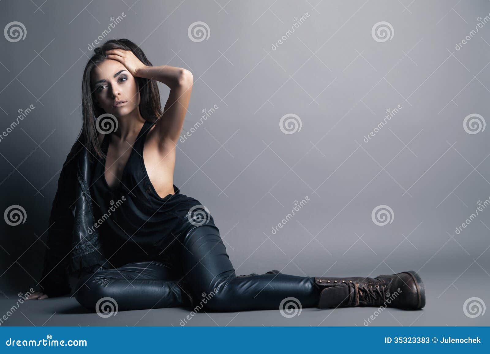 Fashion Model Wearing Leather Pants and Jacket Stock Image - Image of ...