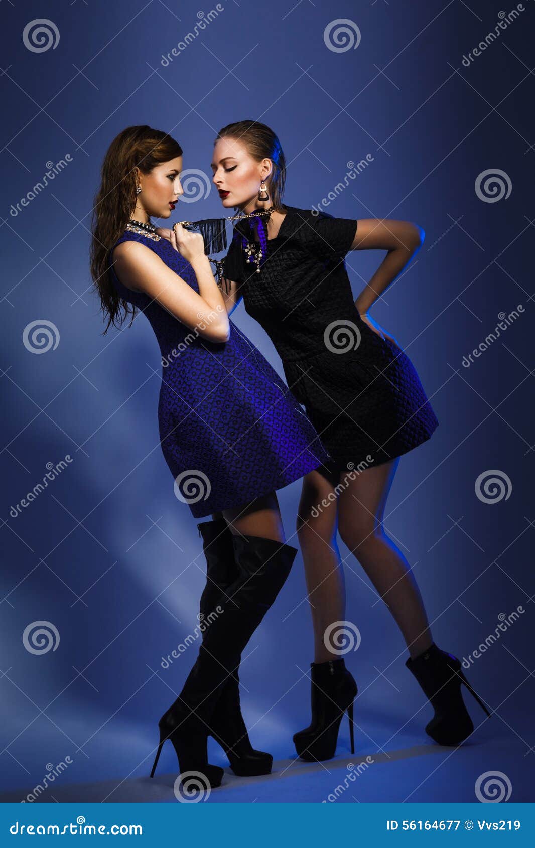 Fashion Models Posing in Blue Background Stock Image - Image of studio ...