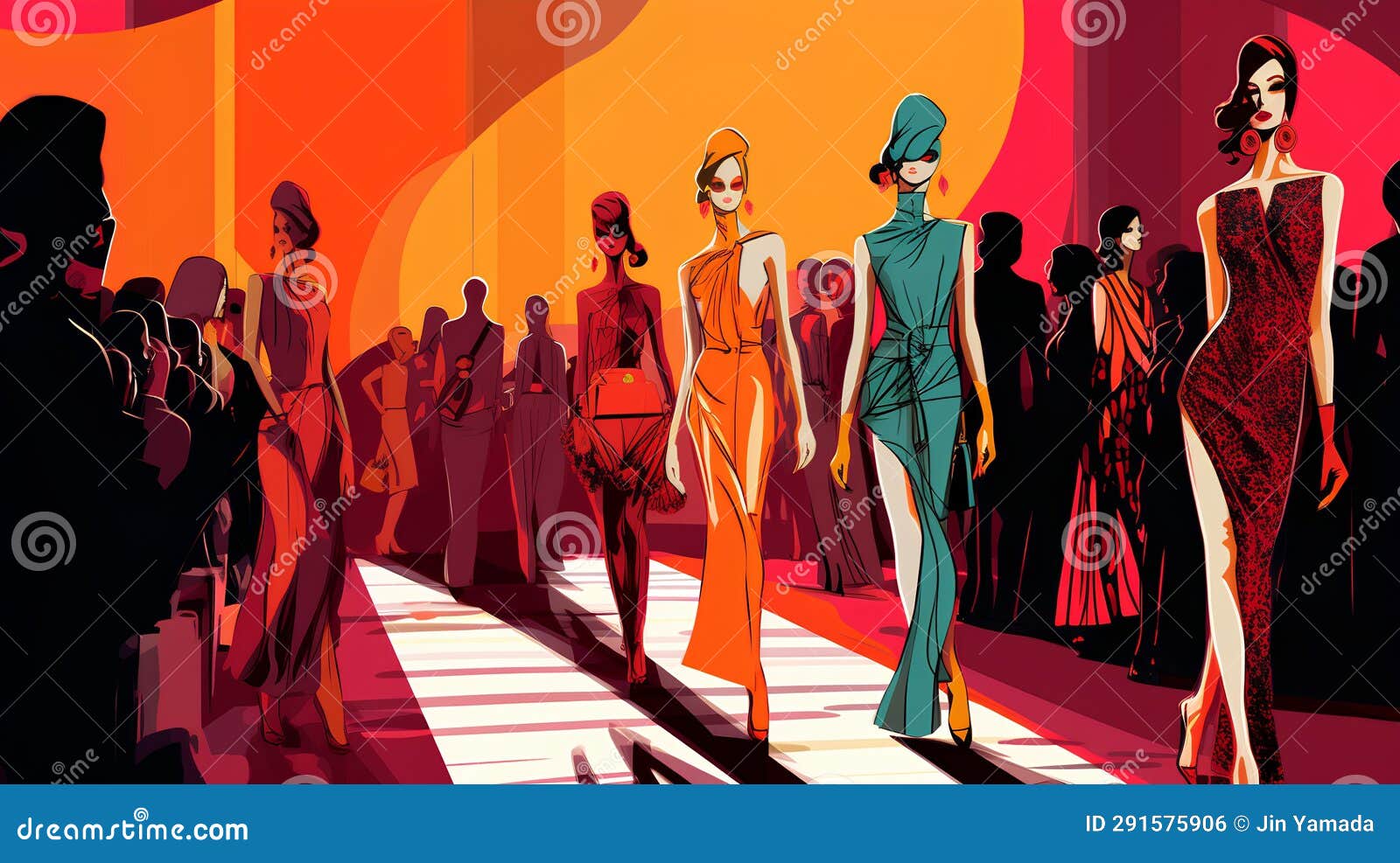 Fashion Models Posing on the Runway at the Show. Vector Illustration ...