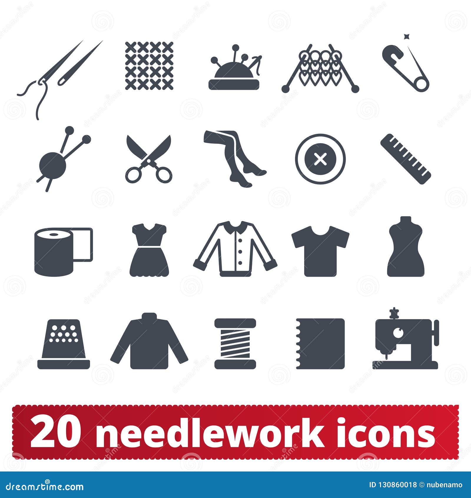 Fashion Needlework Sewing And Knitting Icons Stock Vector