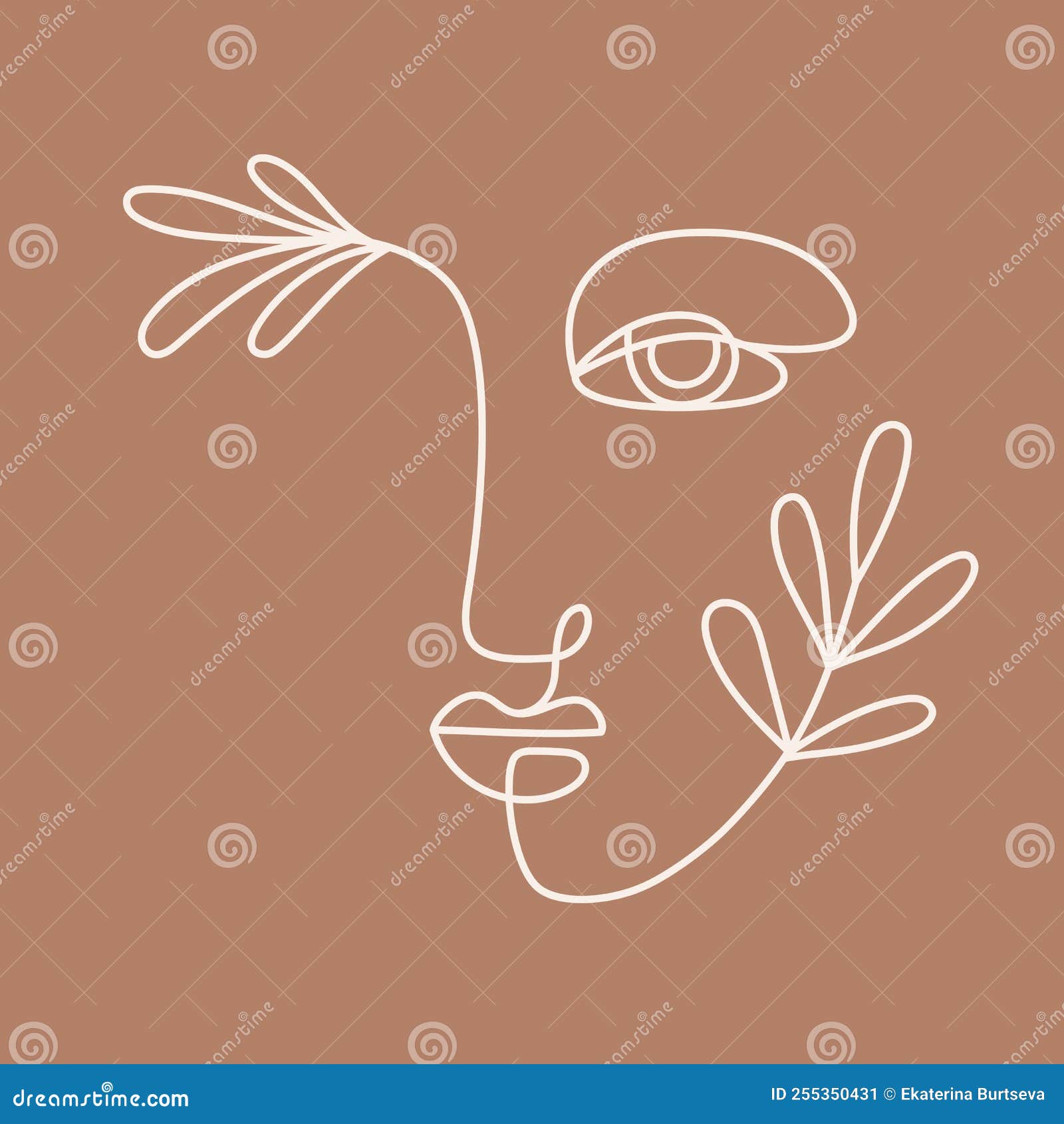 Fashion One Line Drawing Women Face Stock Vector Illustration Of