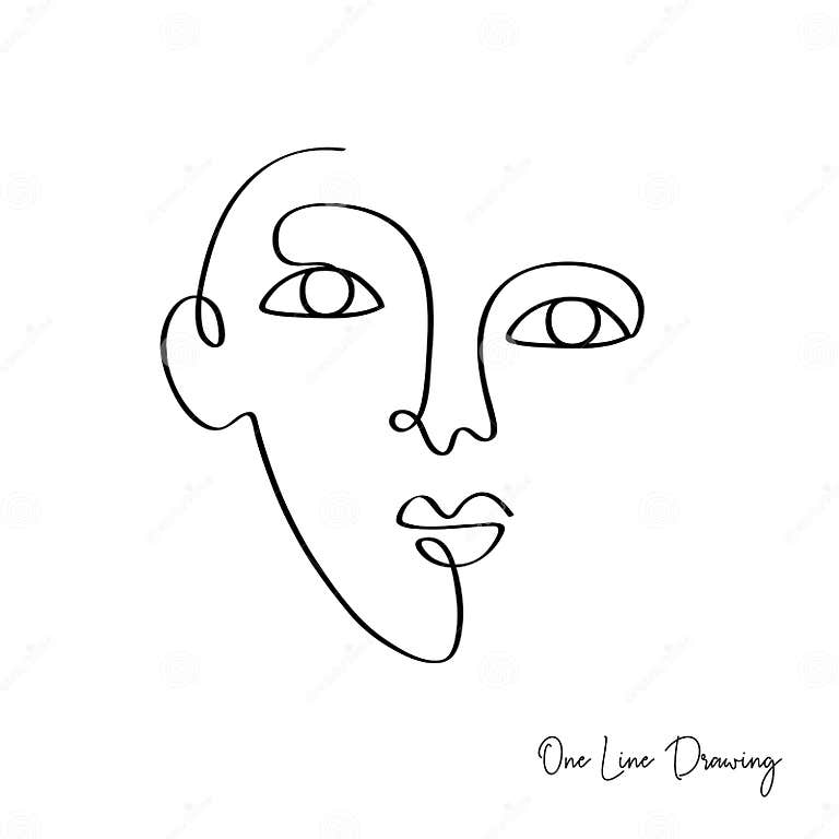 Fashion One Line Drawing Women Faces Stock Vector Illustration Of