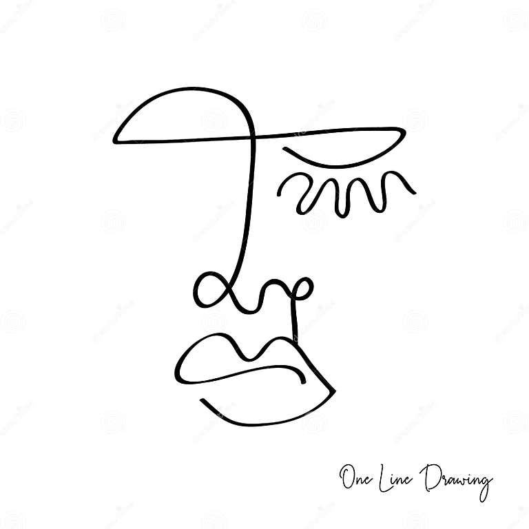 Fashion One Line Drawing Women Faces Stock Vector Illustration Of