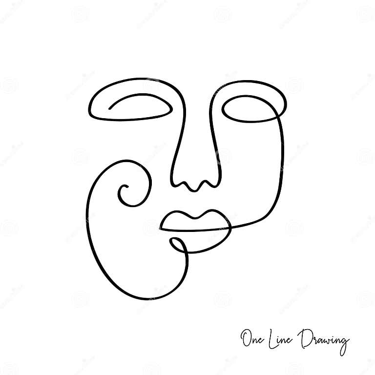 Fashion One Line Drawing Women Faces Stock Vector Illustration Of