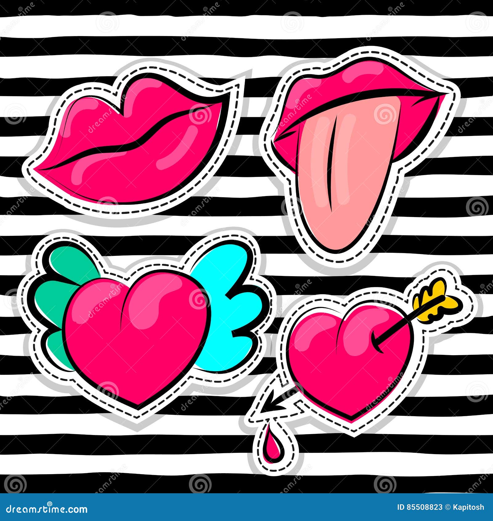 Fashion Panch Sticker 90 Comic Set Stock Vector - Illustration of neon ...