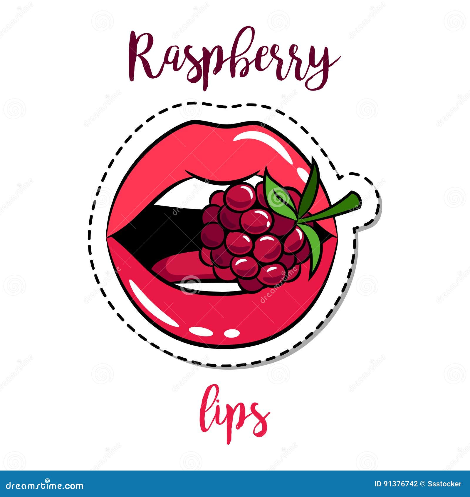 Fashion Patch Element Lips with Raspberry Stock Vector - Illustration ...