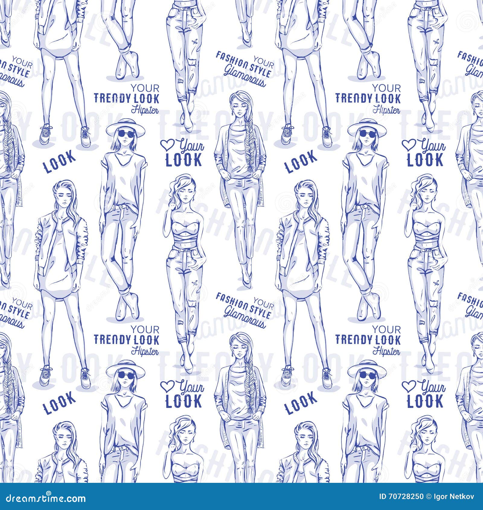 Fashion Pattern. Trendy Look Girls Stock Vector - Illustration of ...