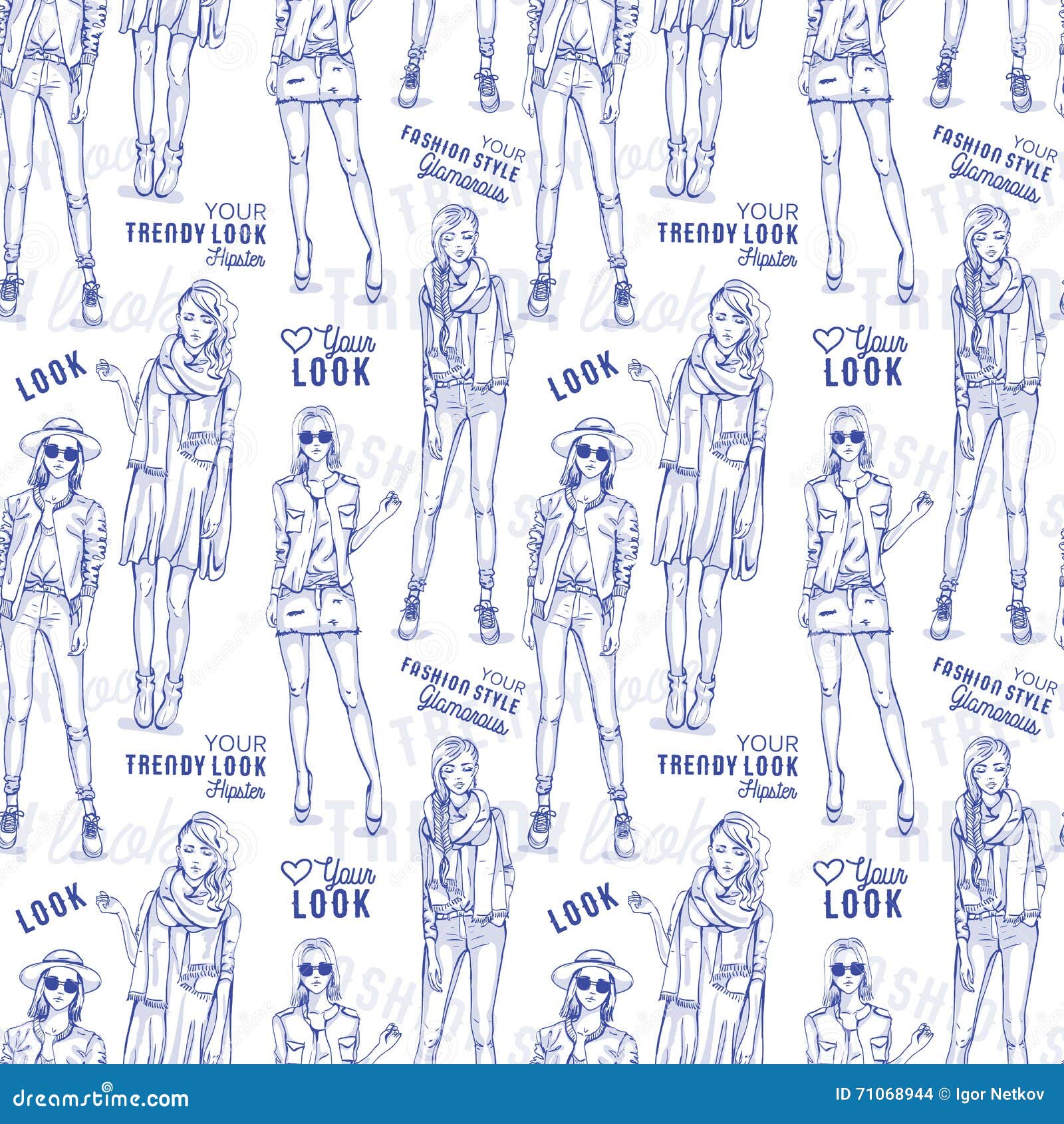 Fashion Pattern. Trendy Look Girls Stock Vector - Illustration of model ...
