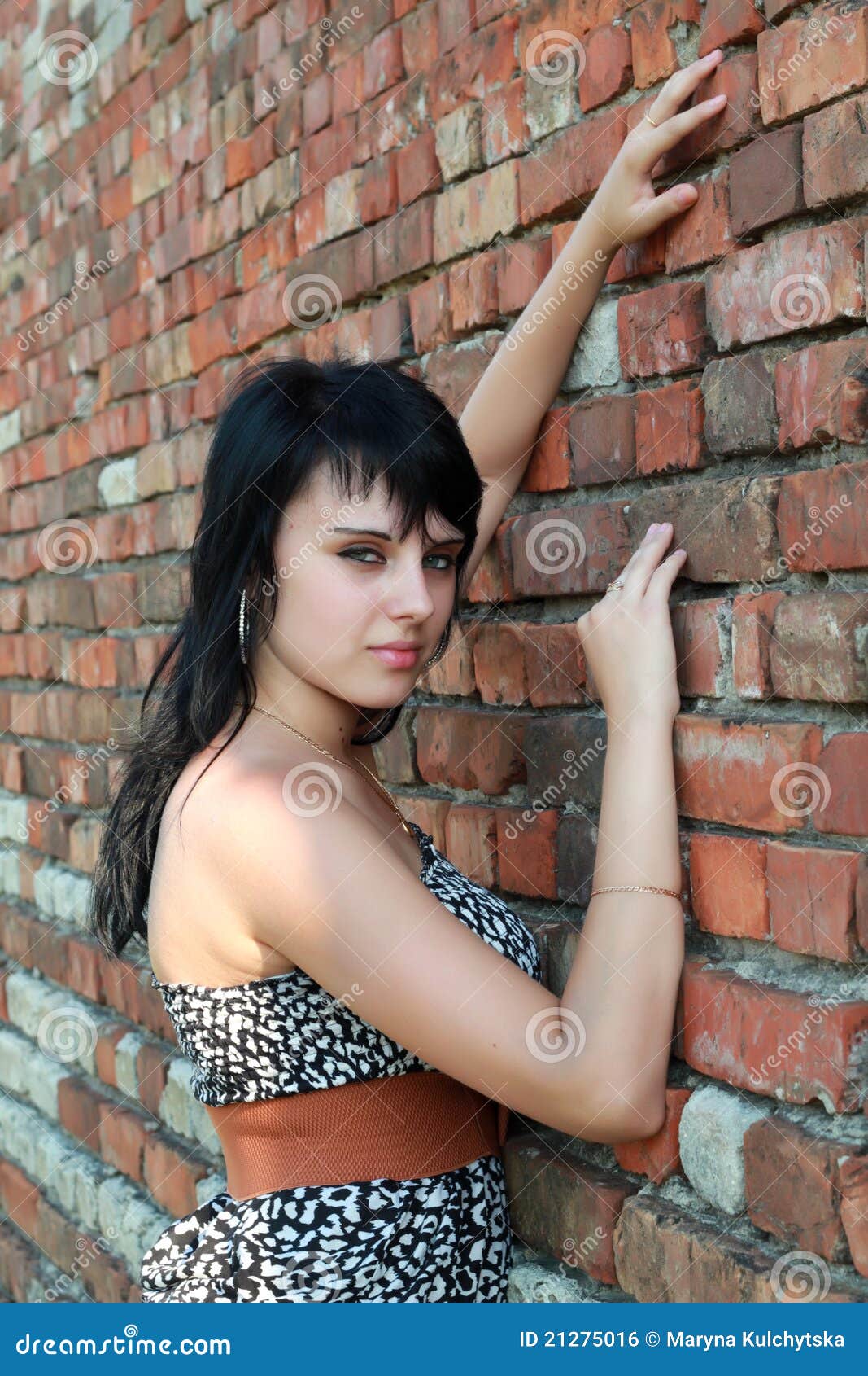 Fashion Photo, a Model is Posing Over Brick Wall Stock Photo - Image of ...