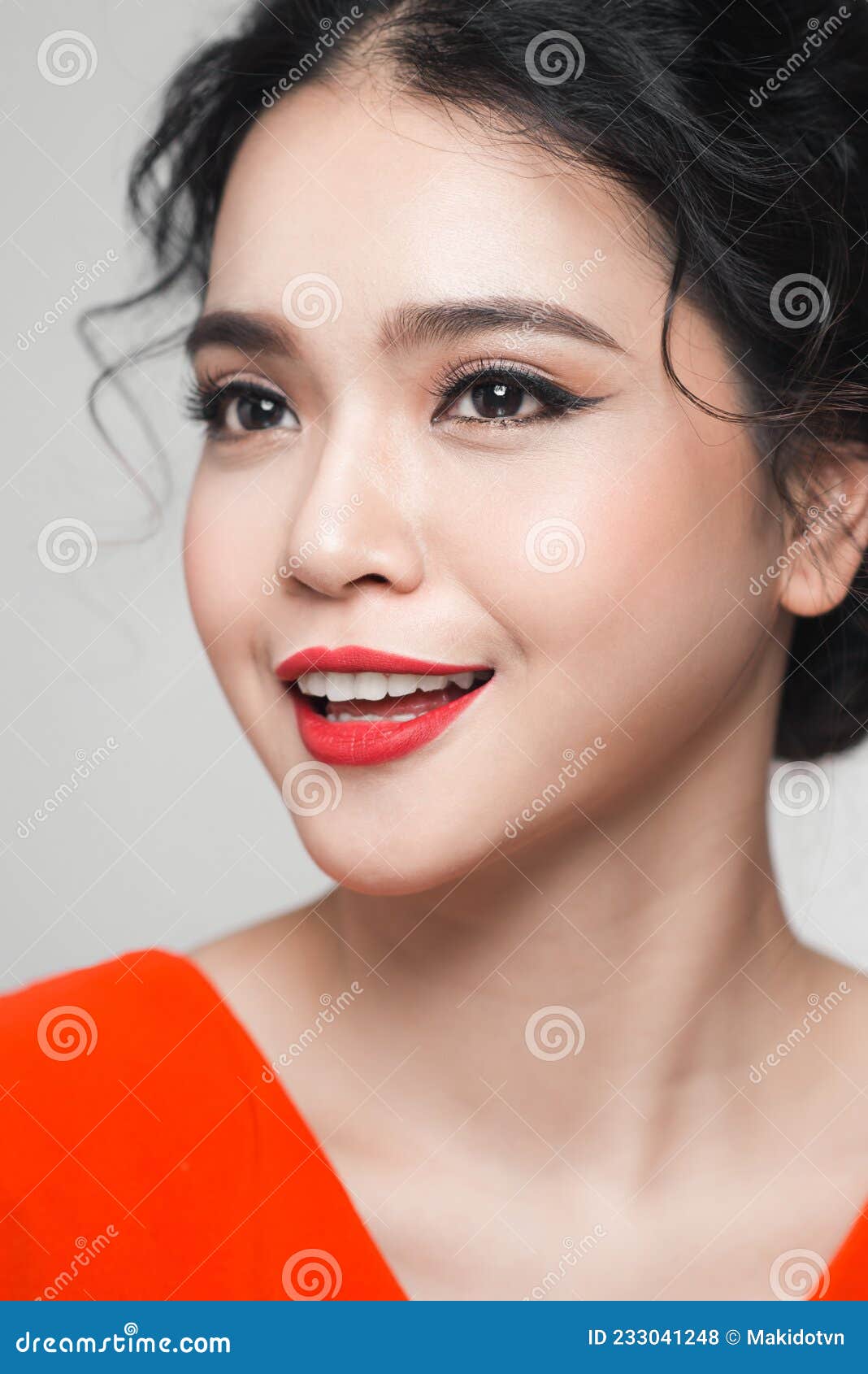 Fashion Portrait Of Asian Woman With Elegant Hairstyle Perfect Makeup