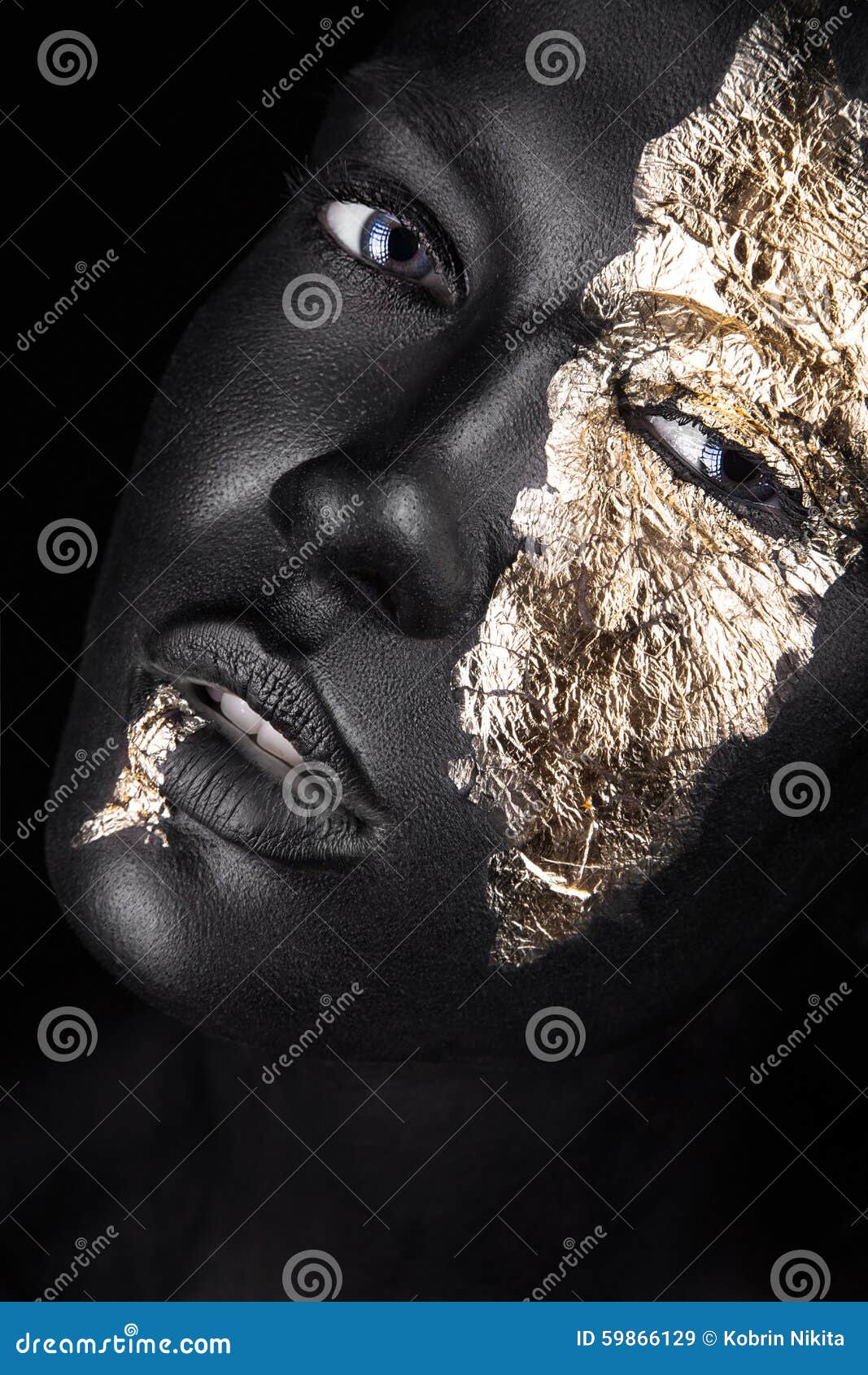 Fashion Portrait Of A Dark Skinned Girl With Gold Stock Image Image