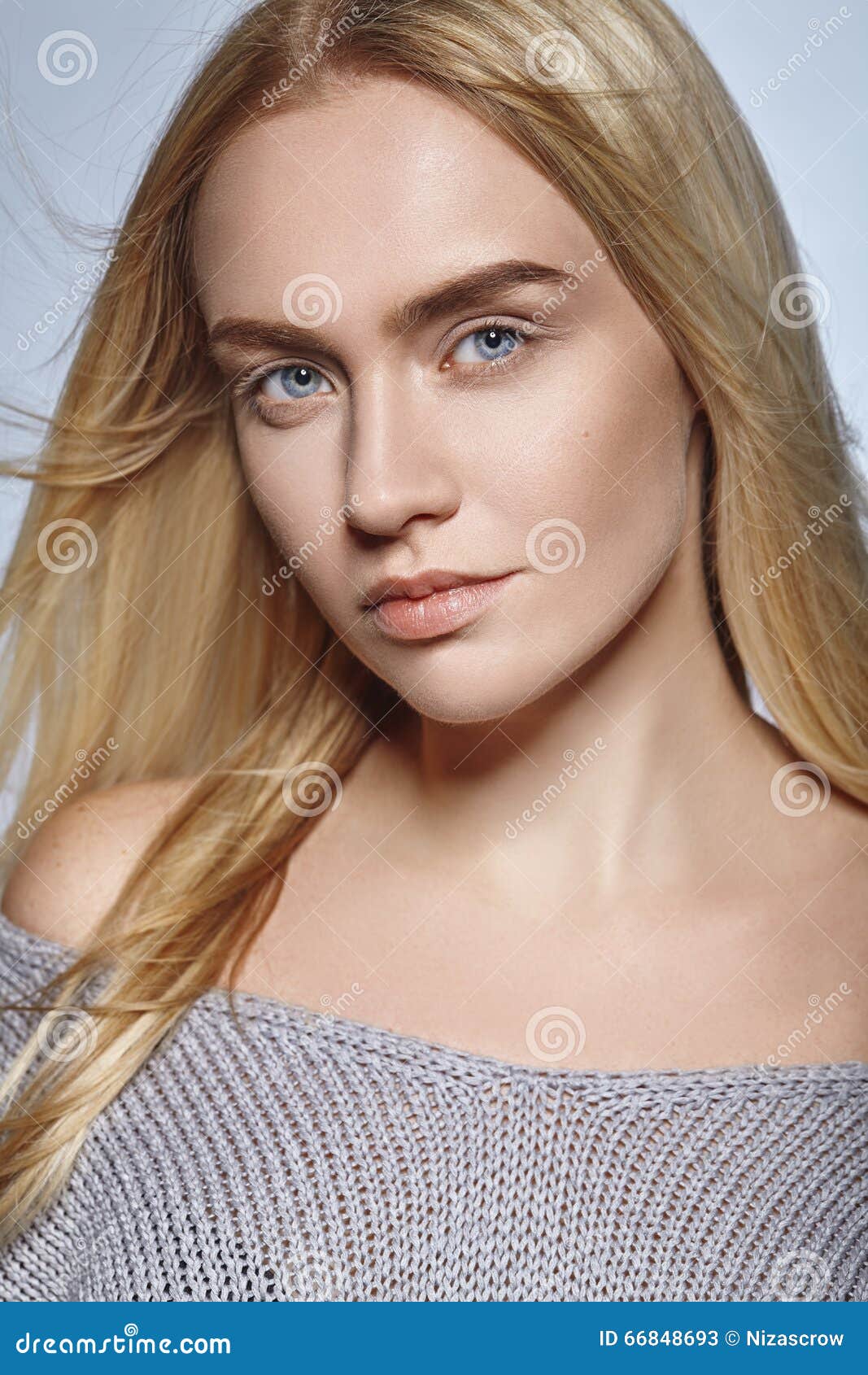 Fashion Portrait Of A Girl With Blonde Hair Flying Stock Image Image