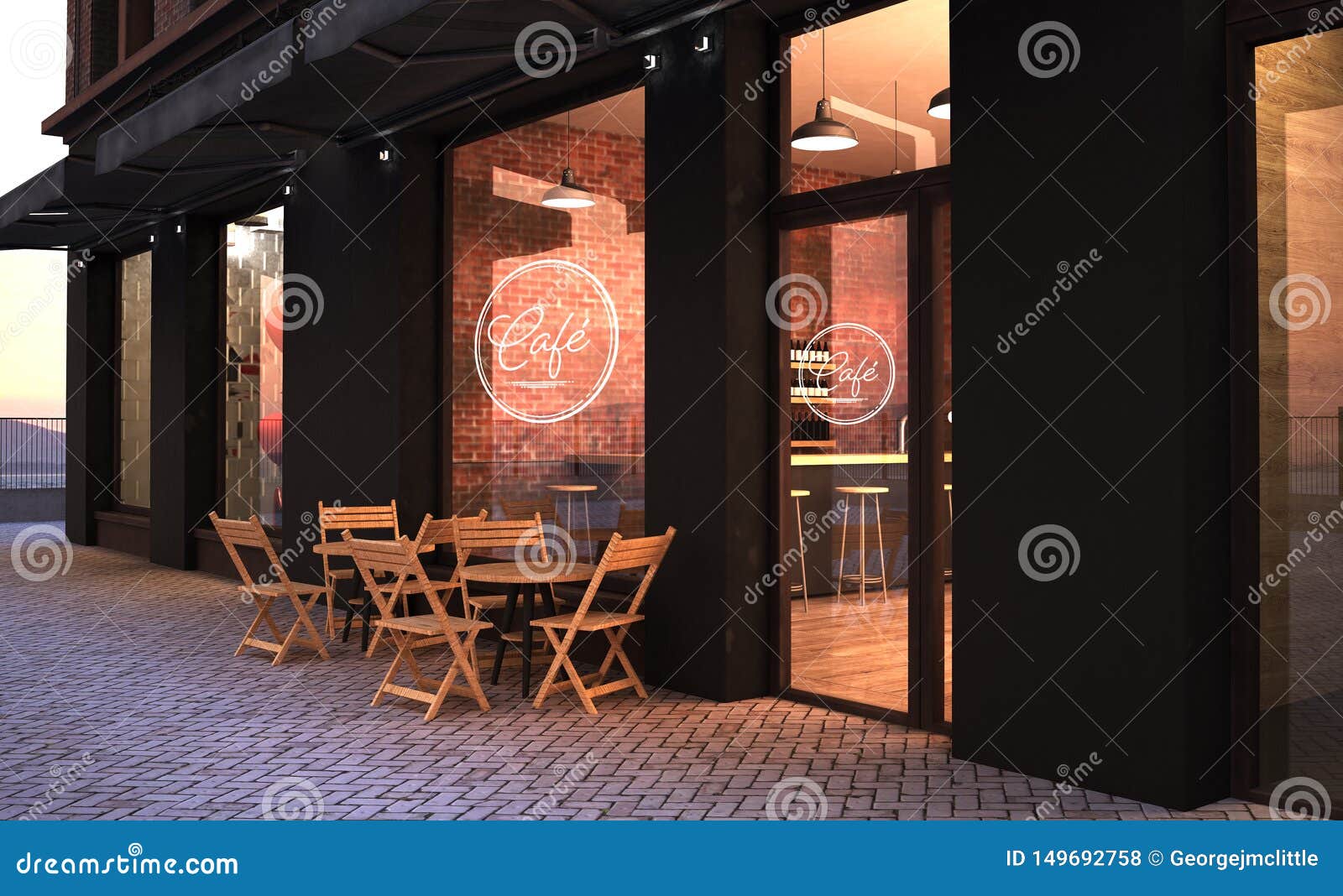 Fashion Retro Cafe Terrace Storefront Stock Illustration - Illustration ...