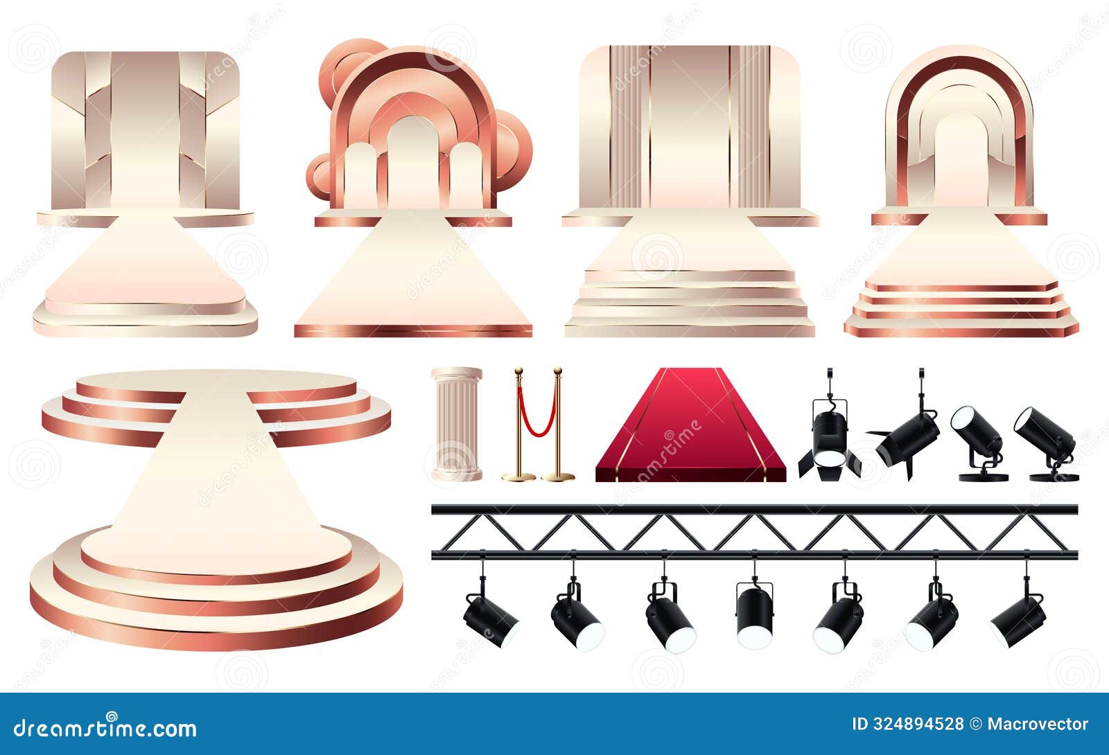 Fashion Runway Elements in Realistic Style Stock Illustration ...