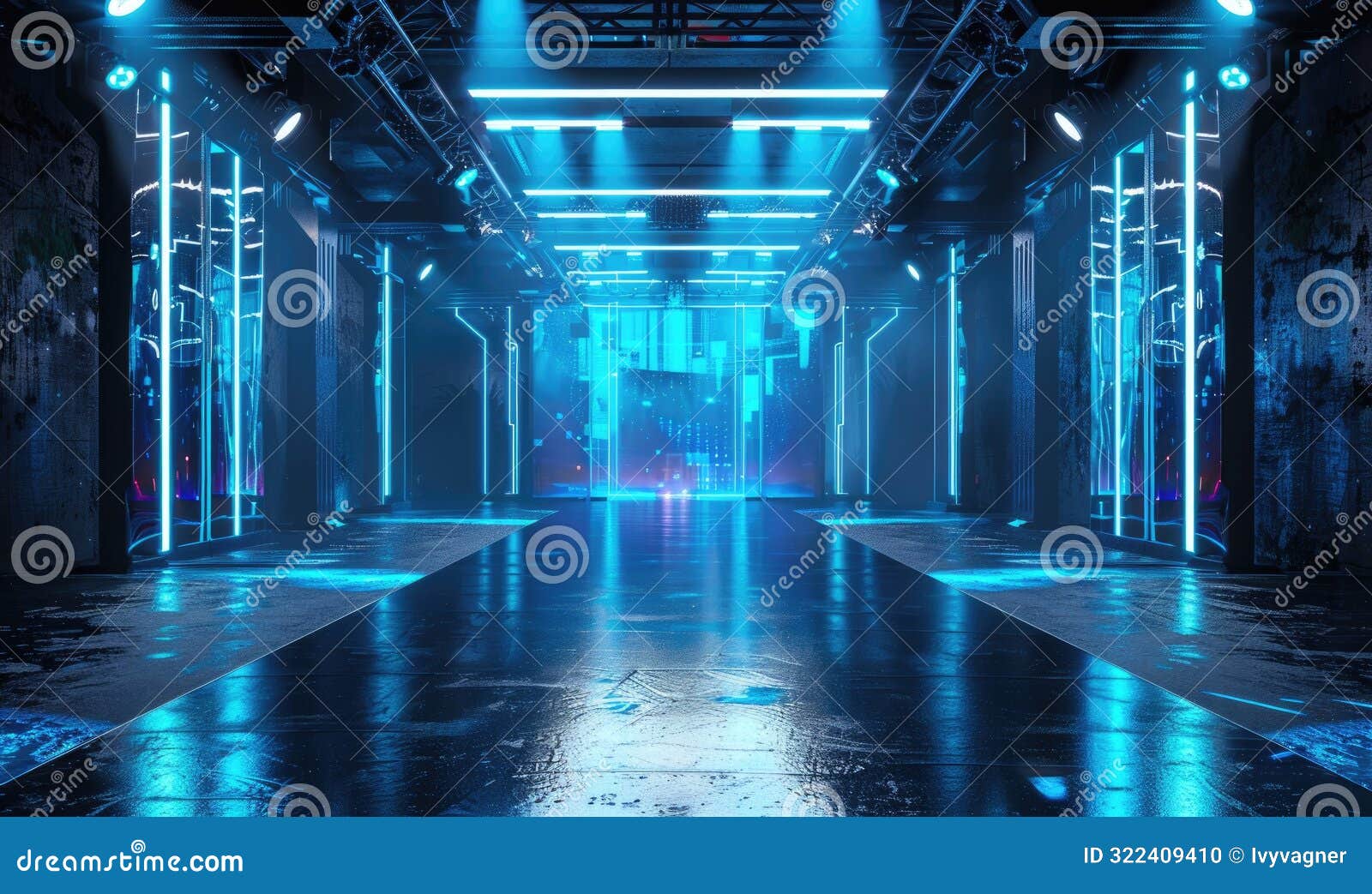 Fashion Runway with Glossy Black Floor, High-tech Digital Backdrop ...