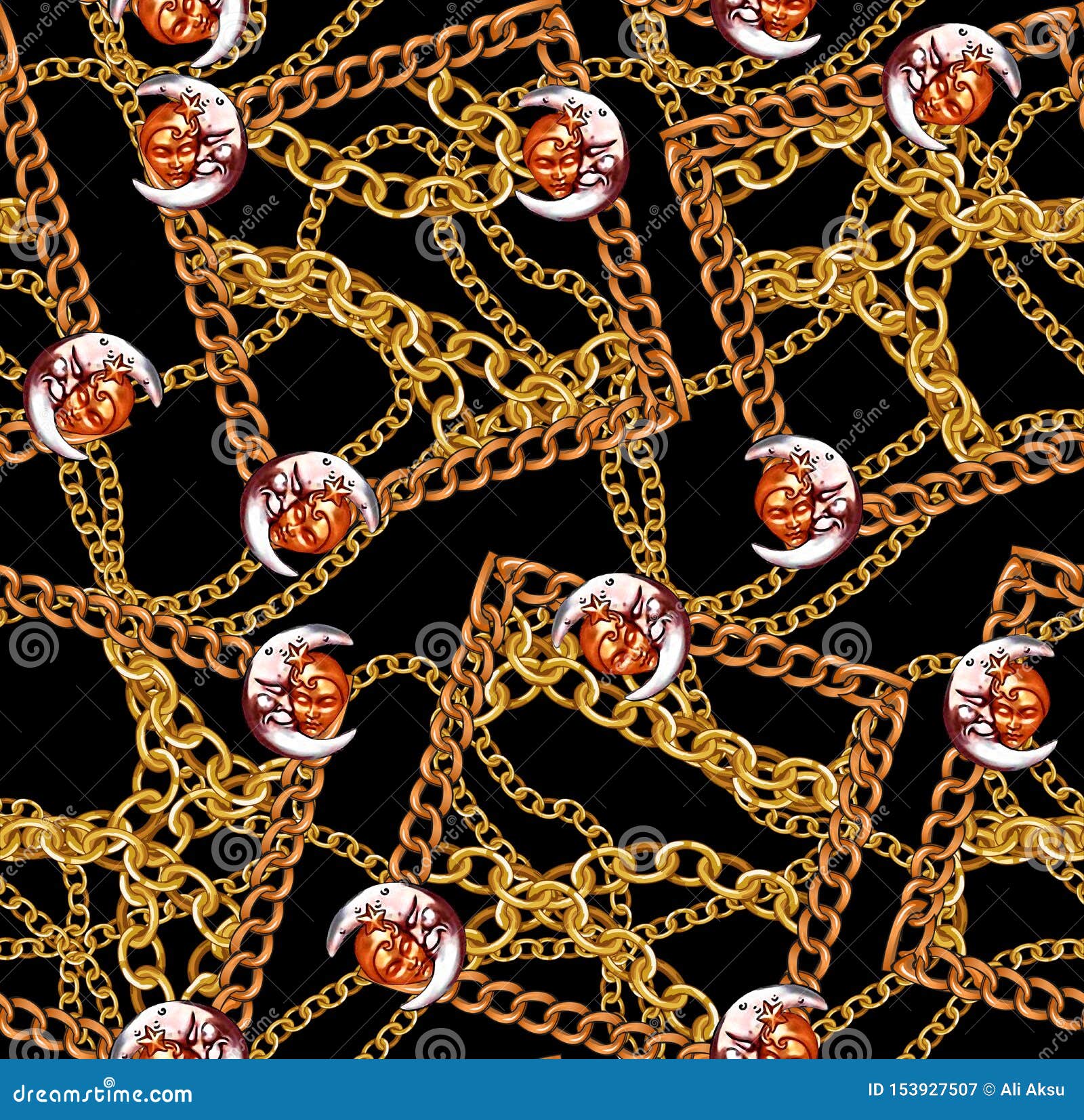 New Season Fashion Seamless Pattern Golden Chains Design Black Stock ...