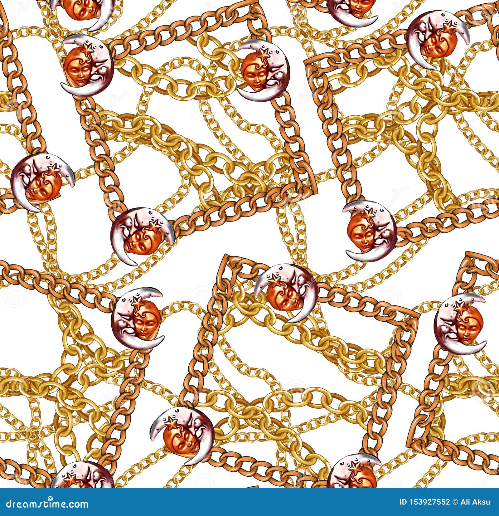 New Season Fashion Seamless Pattern Golden Chains Design White Stock ...