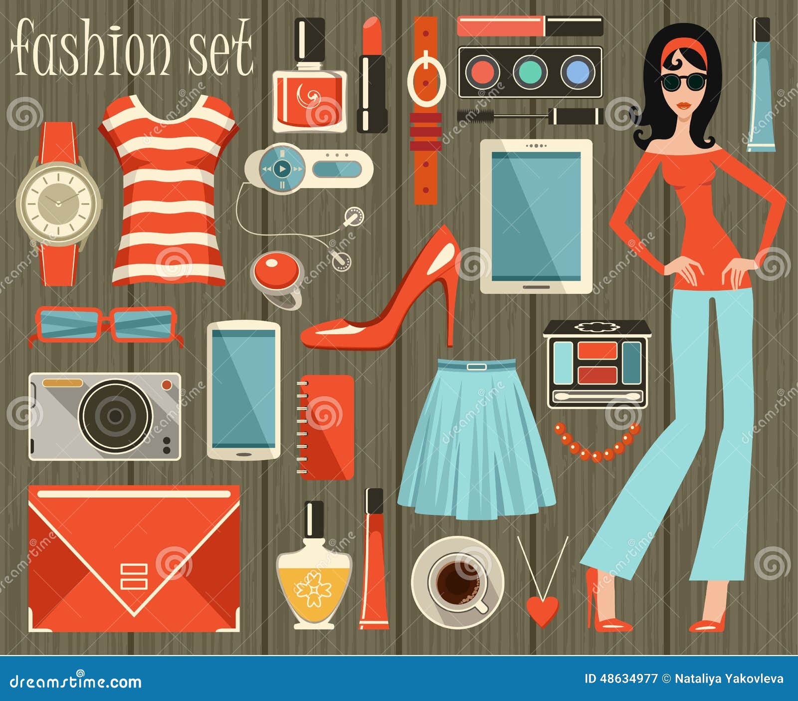 Fashion Set in a Style Flat Design. Stock Vector - Illustration of ...